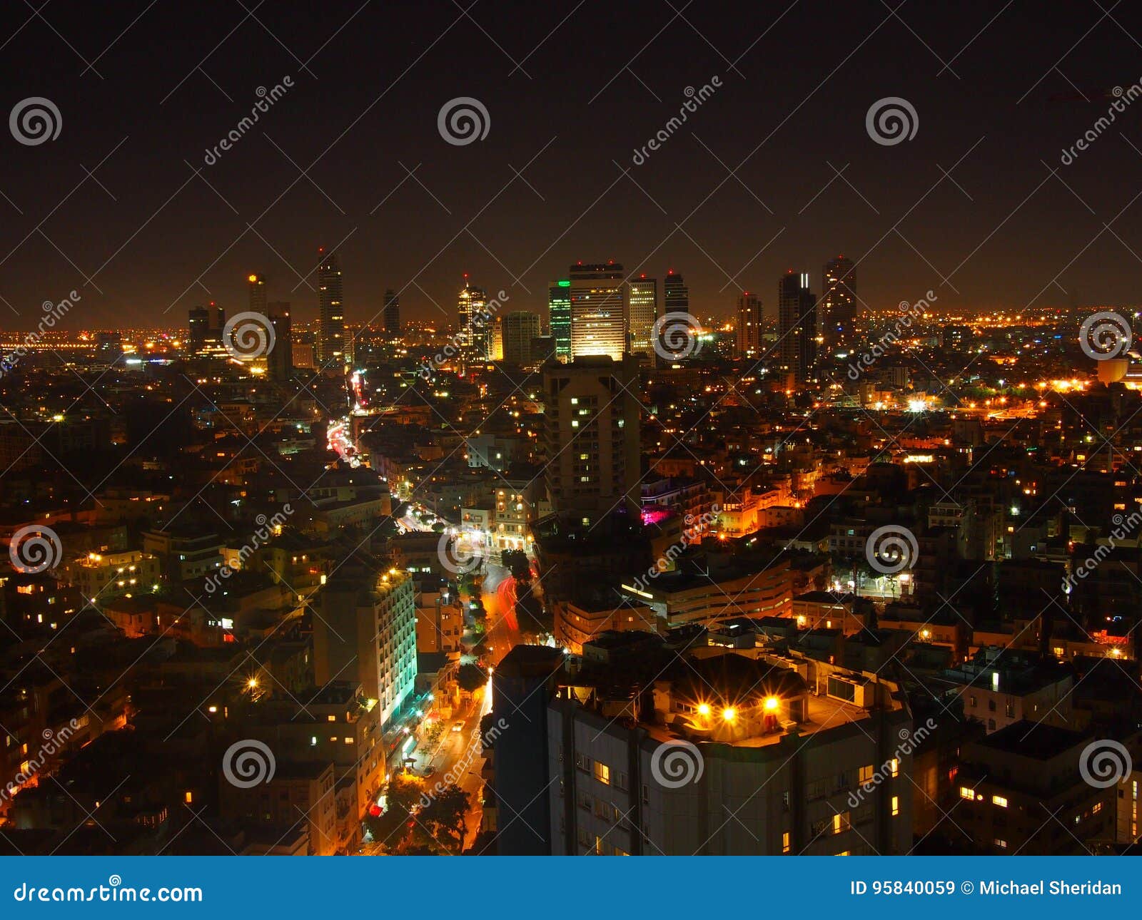 Tel Aviv Skyline at Night stock image. Image of aviv - 95840059