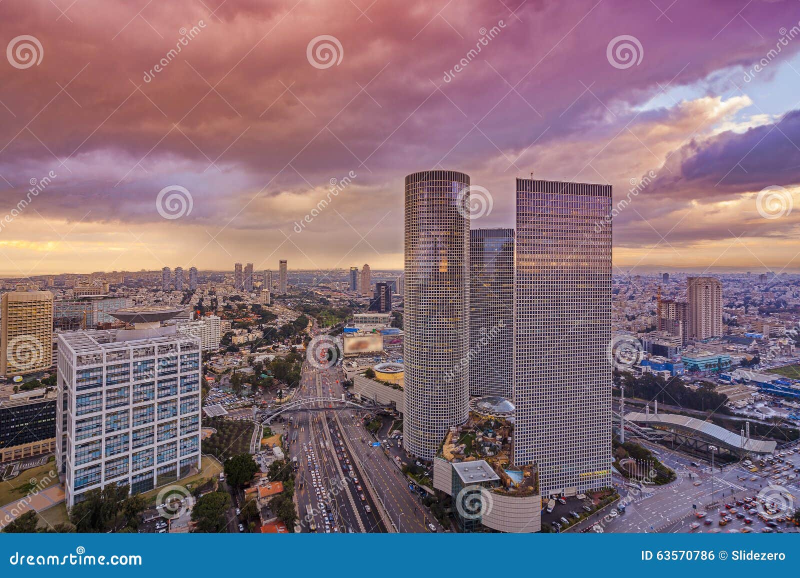 Tel Aviv Skyline at Sunset stock photo. Image of exterior - 63570786