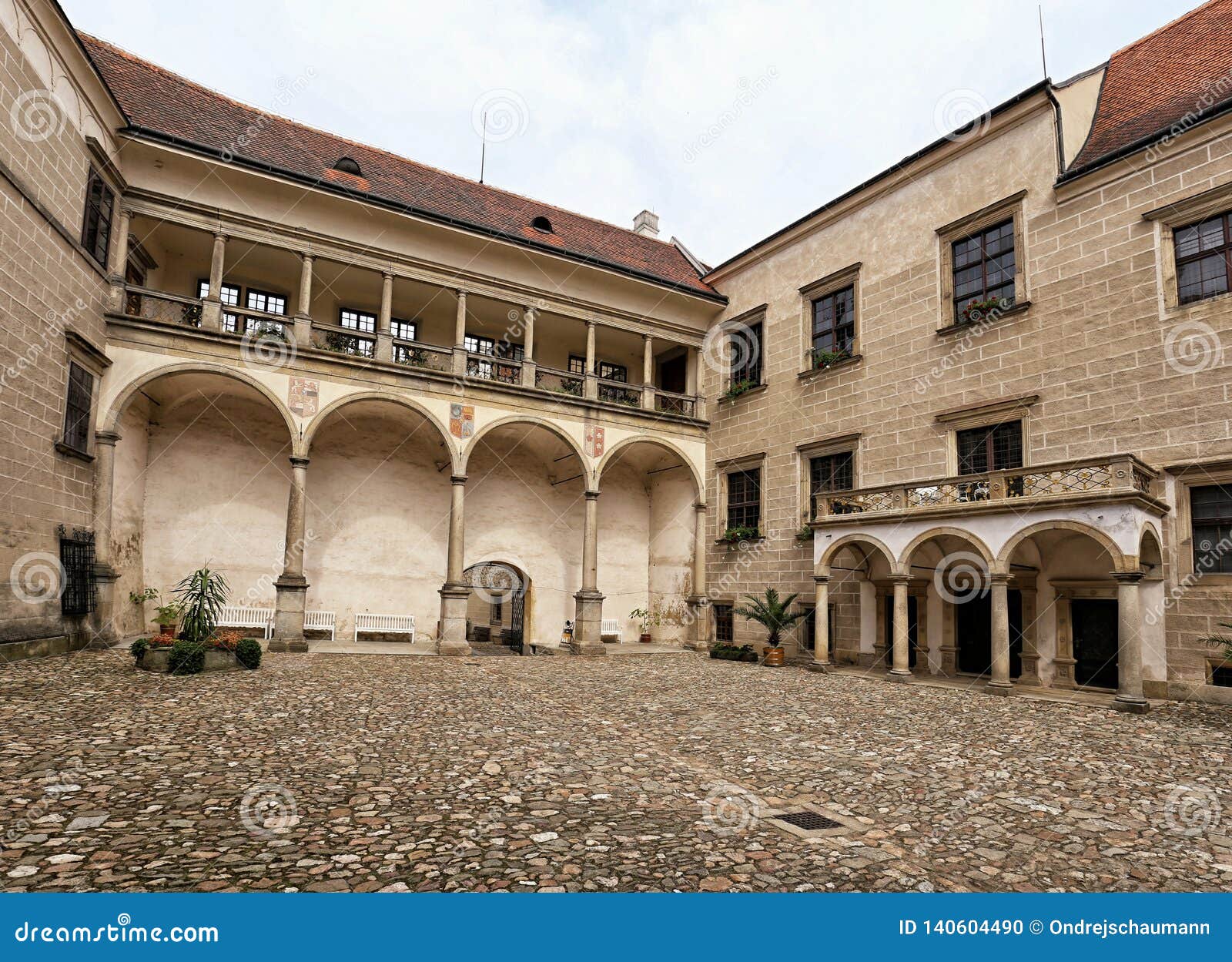 Empty Arcade Passageway In Small Town, Architecture With Arches ...