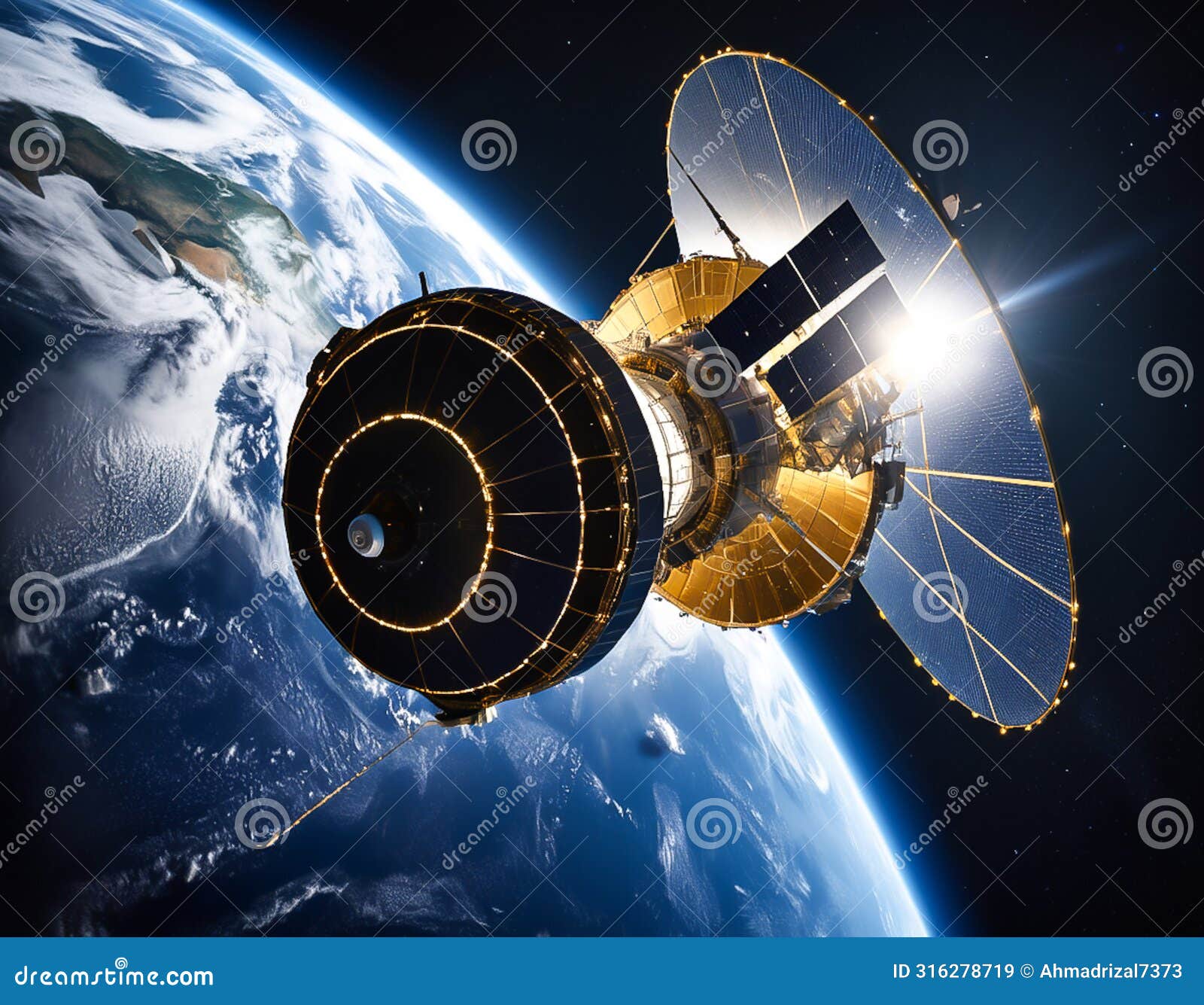 Telecom Communication Satellite Orbiting Around the Earth. Stock ...