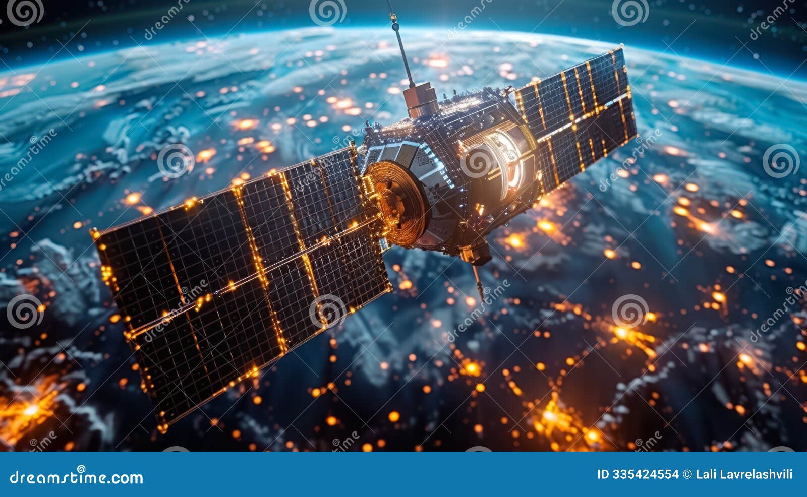 Telecom Communication Satellite Orbiting Around the Globe Earth with ...