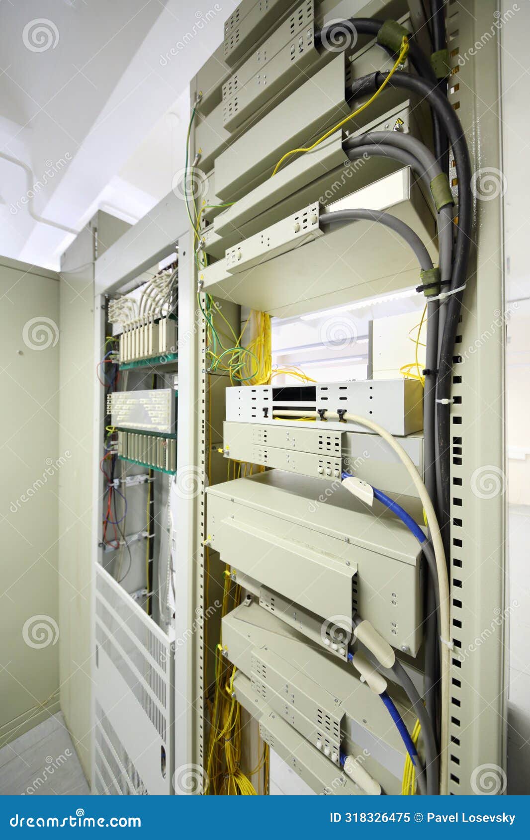 Telecom Equipment with Cables and Switches in Stock Image - Image of ...