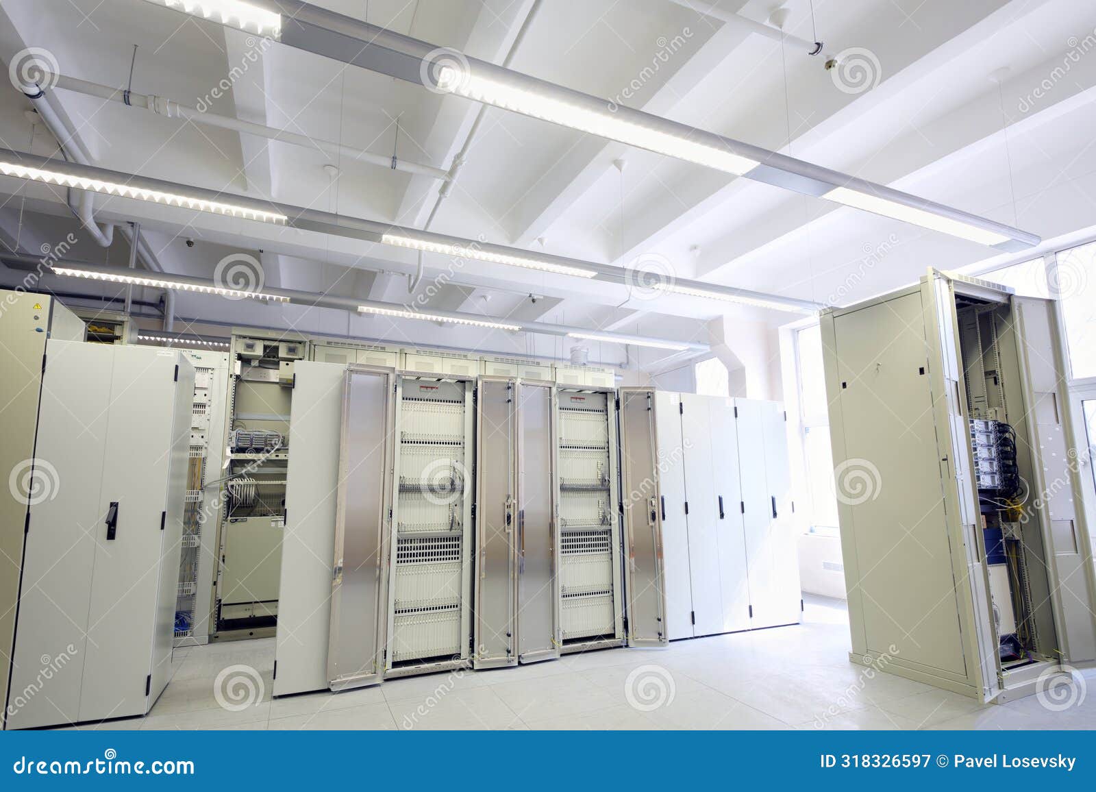 Telecom Equipment in Empty Light Modern Stock Image - Image of bytes ...