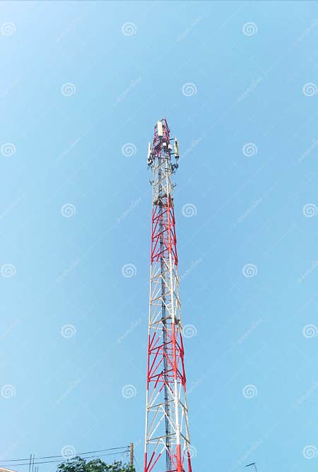 Telecom Line for Network Transmission. Stock Image - Image of mast ...