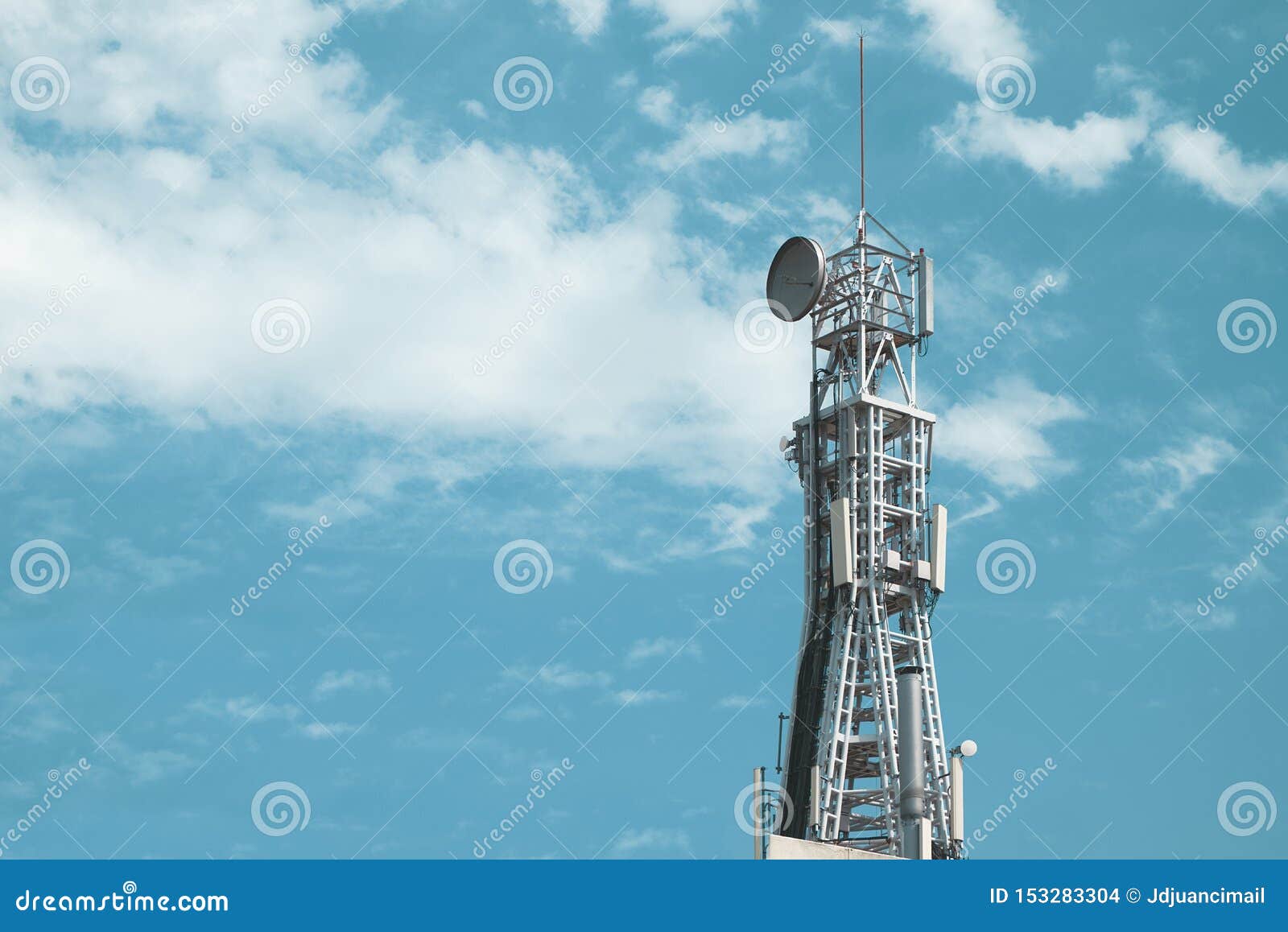 Telecom Mobile Signal Communication Tower Against a Blue Sky. Empty ...