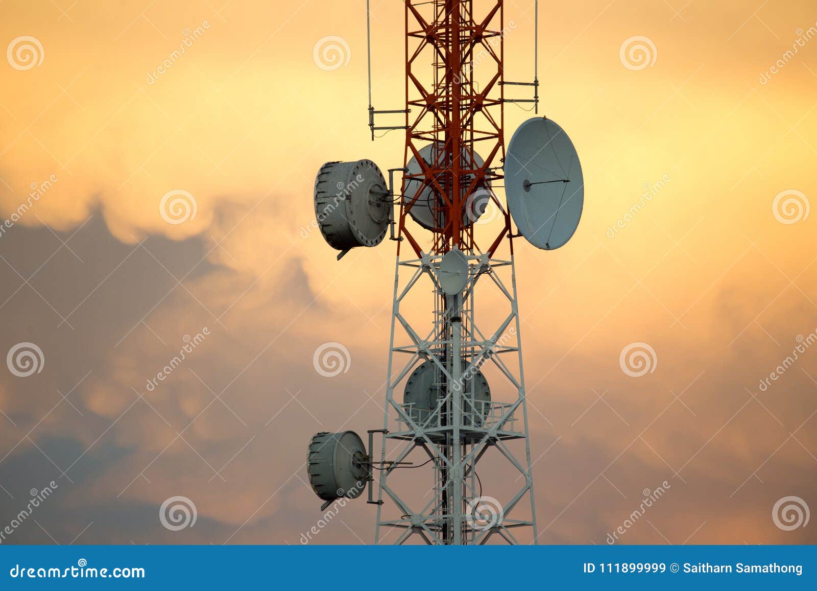 Telecom Signal Tower in Sunset. Stock Image - Image of equipment, phone ...