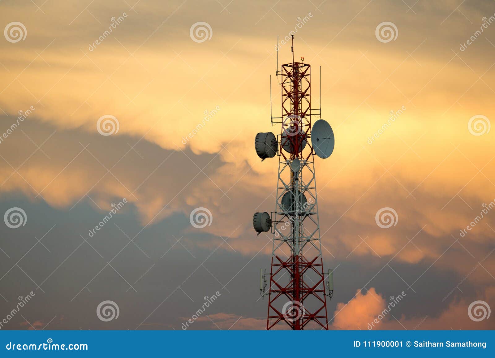 Telecom Signal Tower in Sunset. Stock Image - Image of building ...