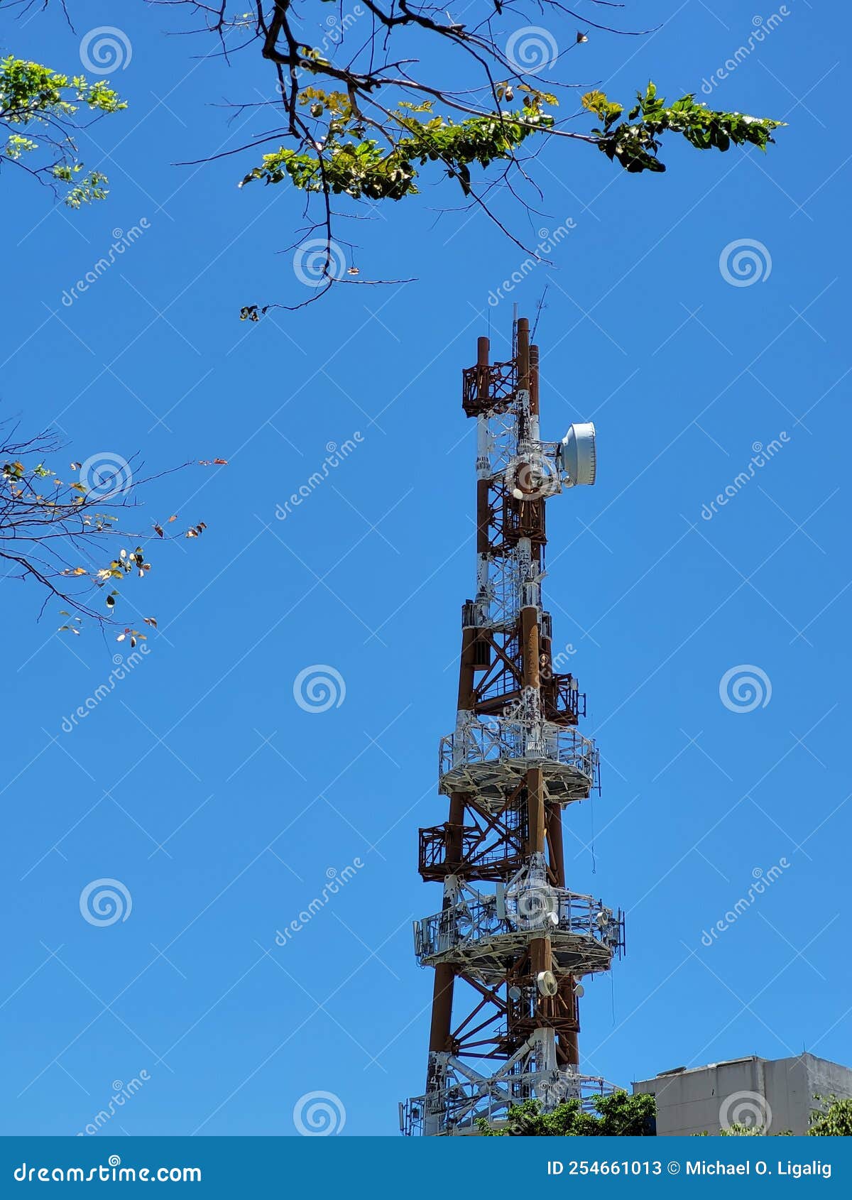 Telecom Tower for Mobile Phone Communications with Blue Sky Background ...