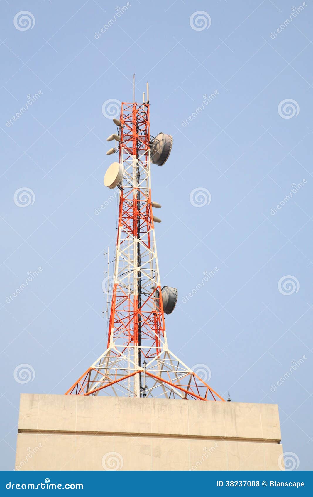 Telecom Tower on Top of Building Stock Photo - Image of pylon, network ...