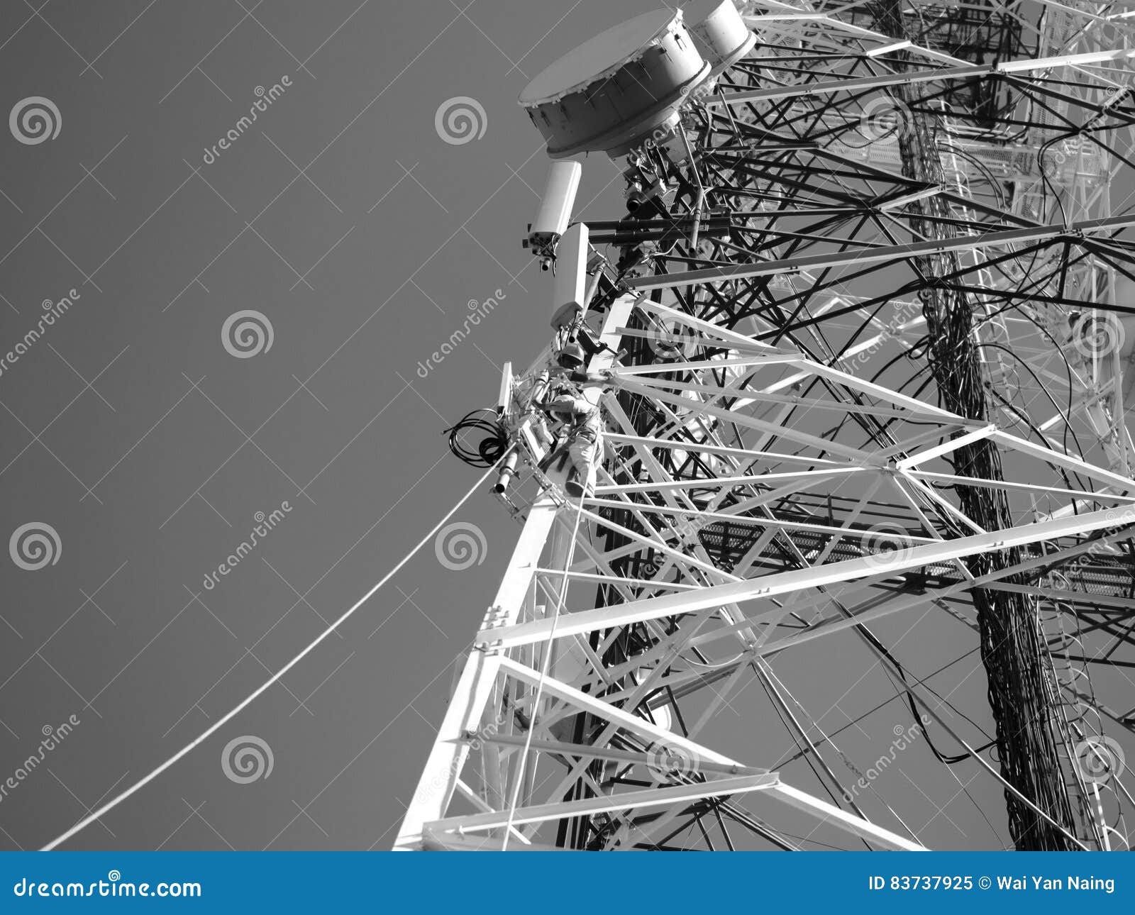 TELECOM WORKERS REPAIRING CABLES on TOWER Stock Image - Image of ...
