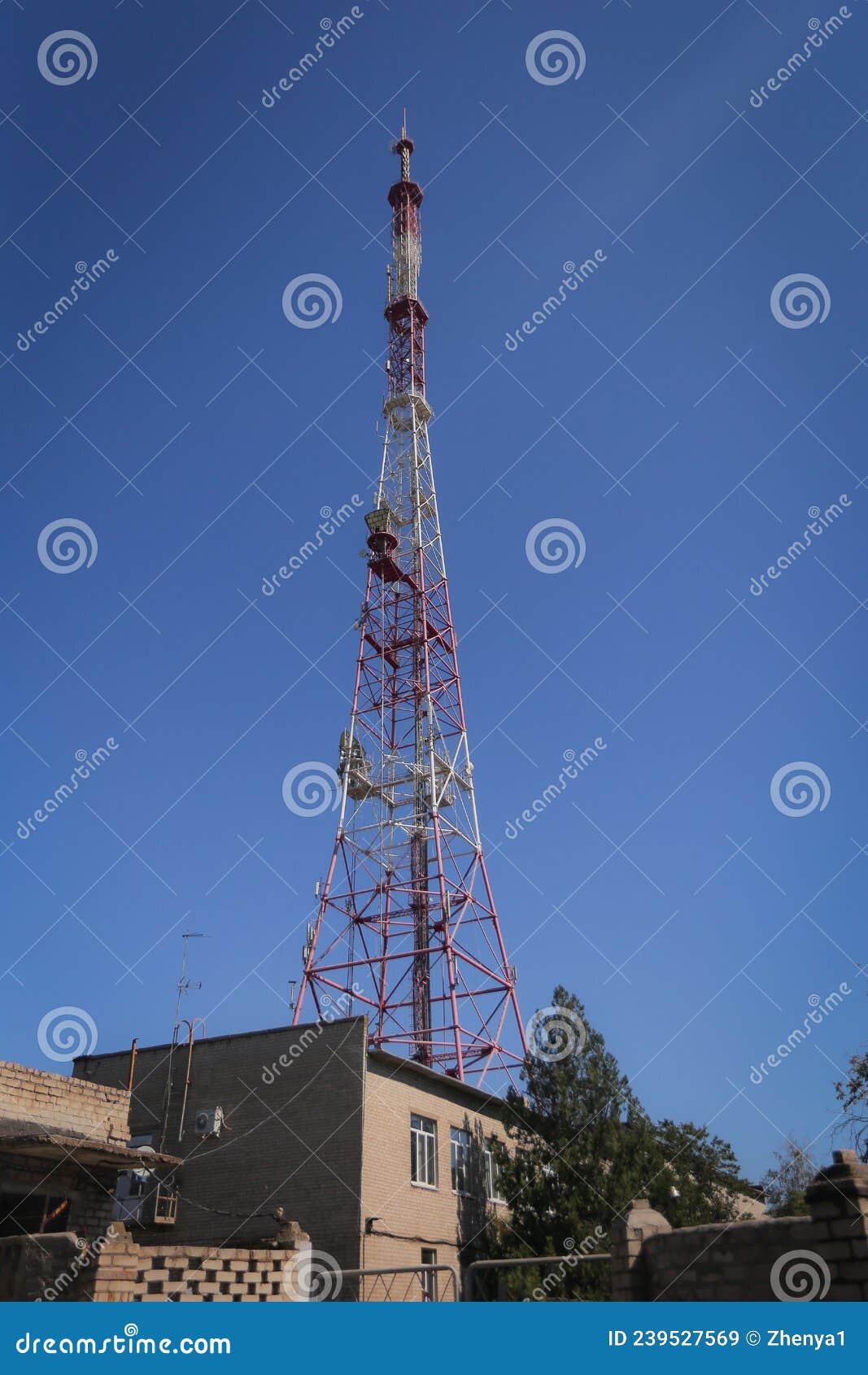 A Telecomm Tower Phone Network on Hill with Blue Sky Stock Image ...