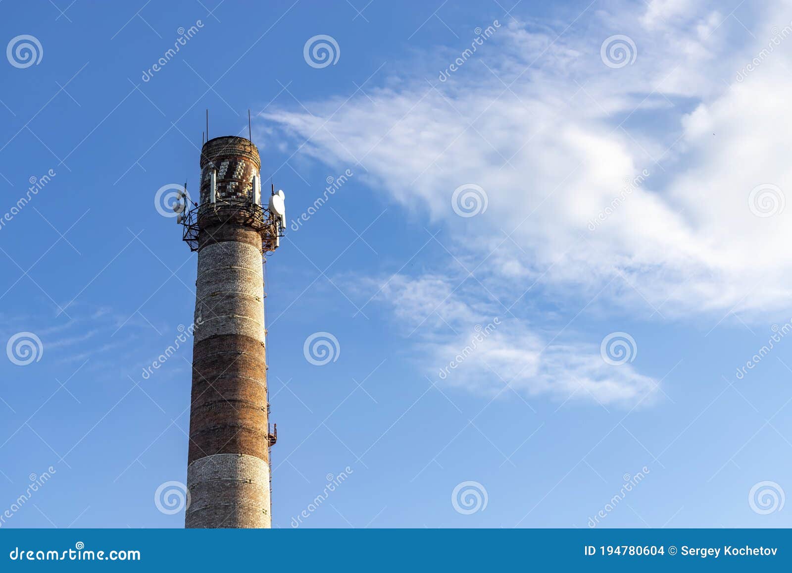 Telecommunication Antennas on an Old Brick Chimney. Industrial Concept ...