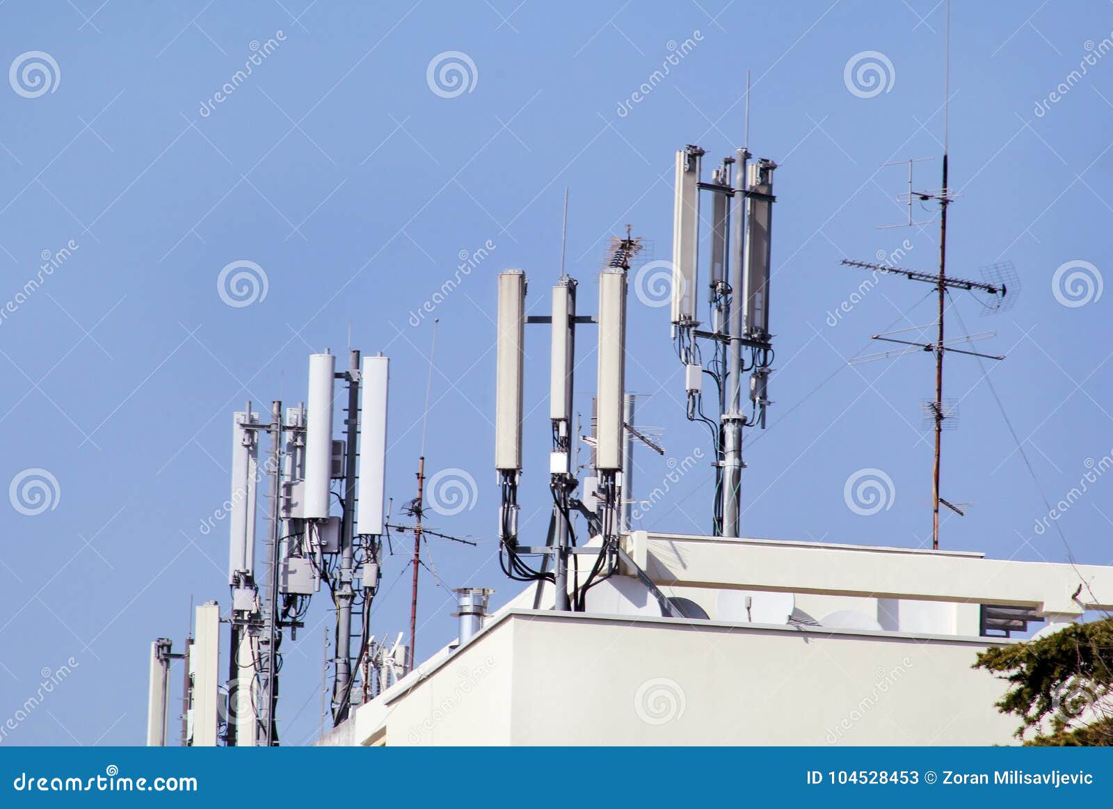 Telecommunication Base Stations Network Repeaters on the Roof of Stock ...