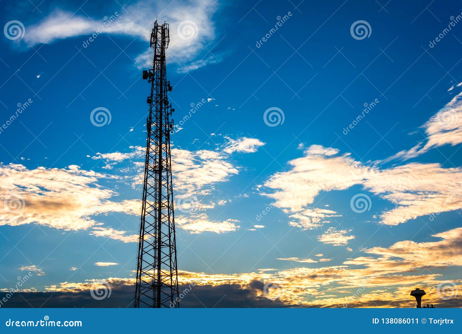 Telecommunication Cellular Tower in Sunset Sky Stock Image - Image of ...
