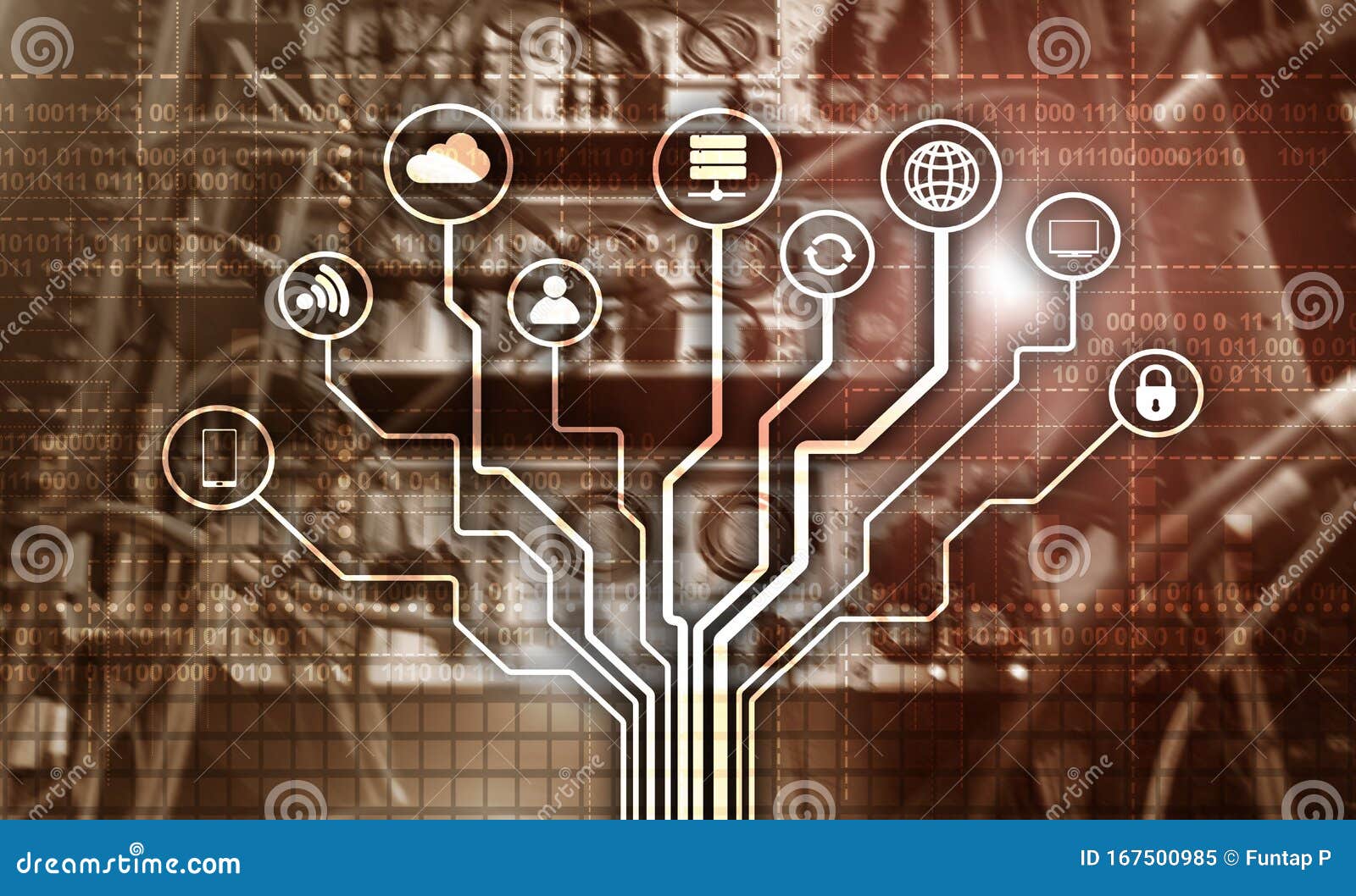 Telecommunication Concept. Binary Code on Large Data Center Background ...