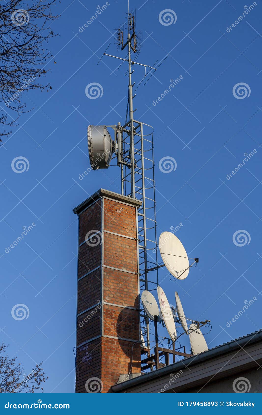 Telecommunication Devices on a Brick Chimney Stock Image - Image of ...
