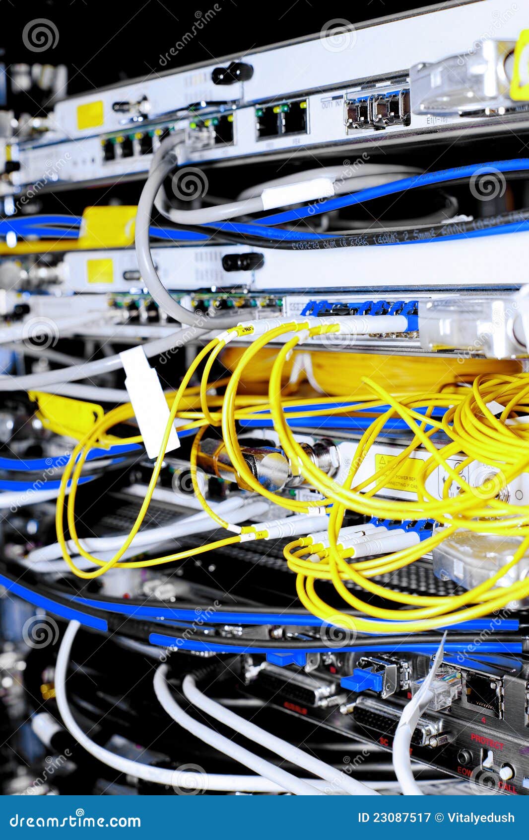 Telecommunication Equipment of Network Cables in a Stock Image - Image ...