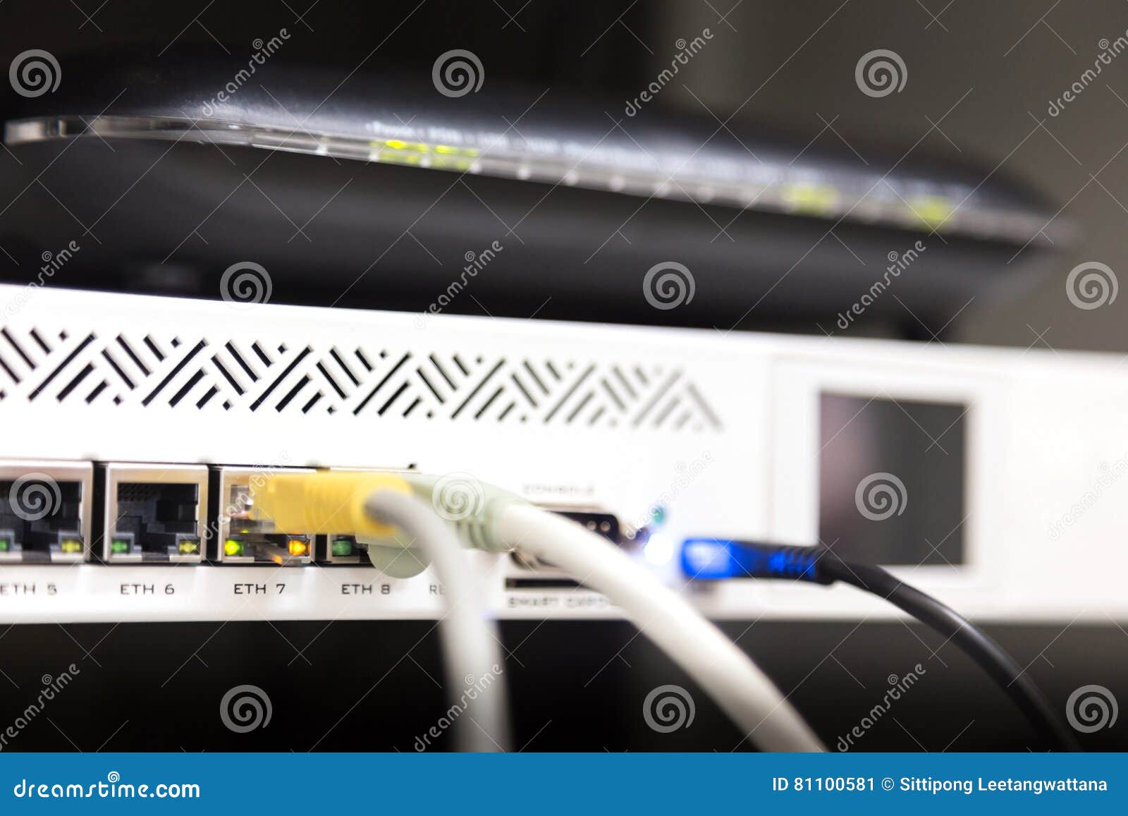 Telecommunication Ethernet Cables Connected To Internet Modem Stock ...