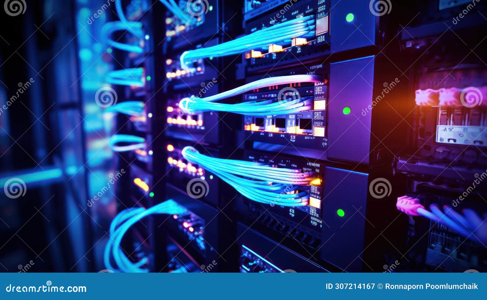 Telecommunication Ethernet Cables Connected To an Internet Switch Stock ...