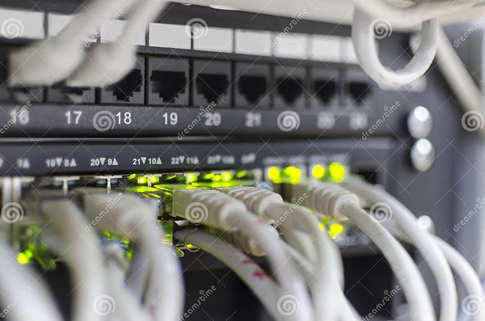 Telecommunication Ethernet Cables Connected To Internet Switch Stock Image - Image of connected ...