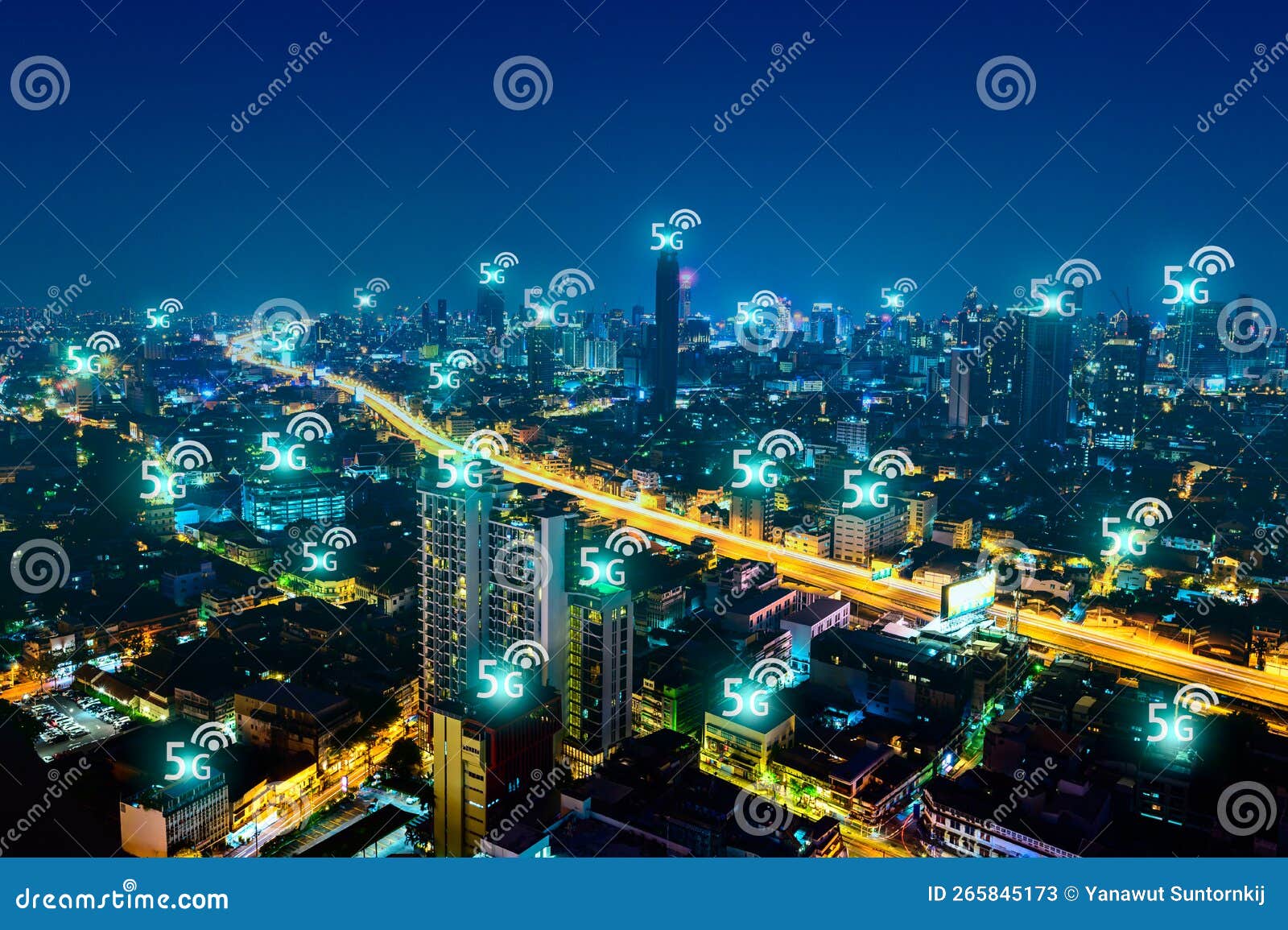 Telecommunication and Internet Network Connect in Smart City Stock ...