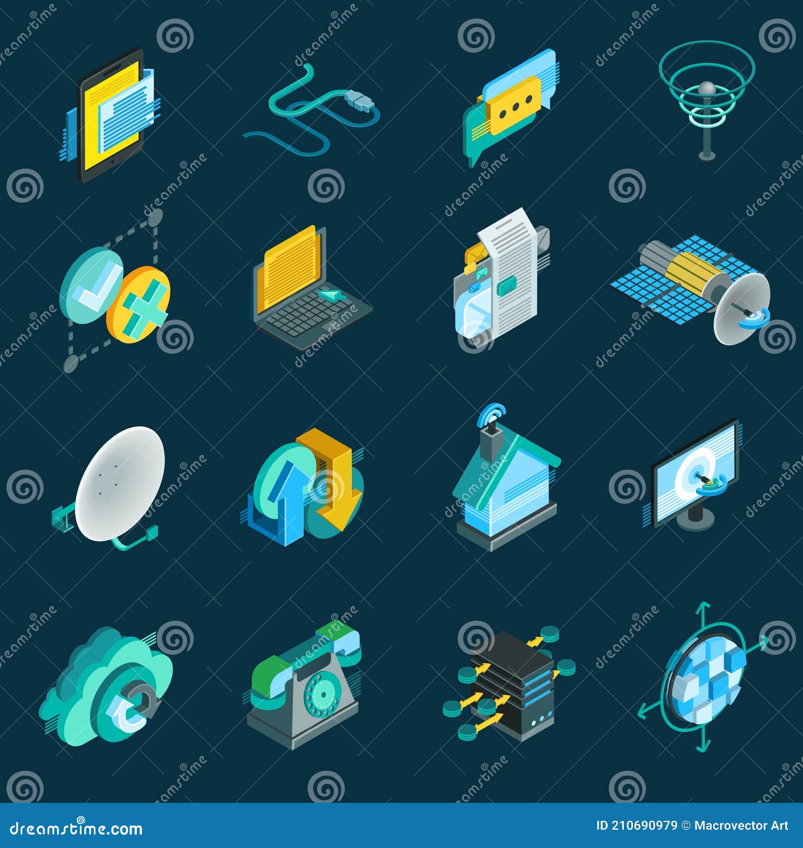 Telecommunication Isometric Icons Set Stock Vector - Illustration of ...
