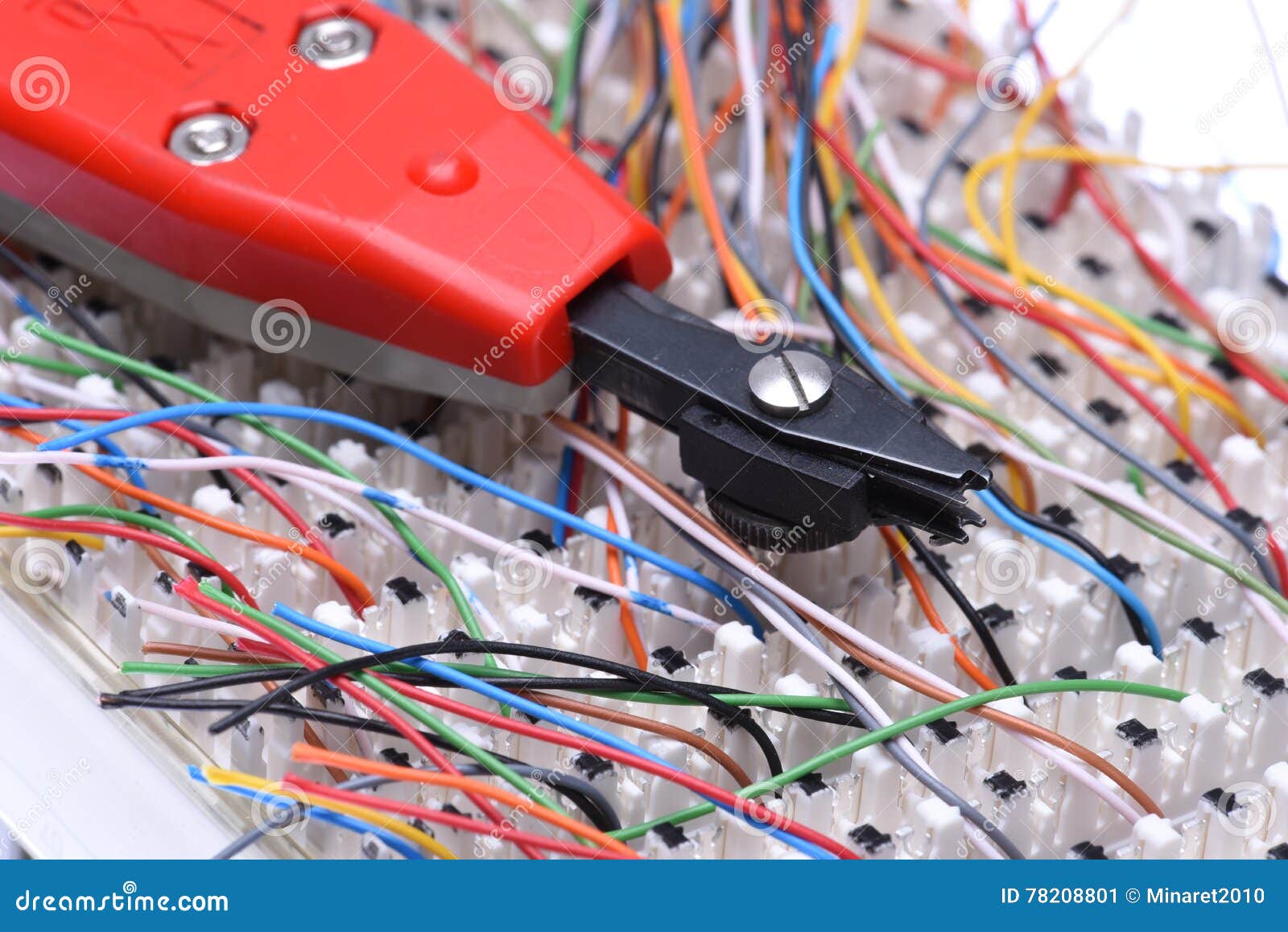 Telecommunication Main Distribution Frame with Cables and Punching Tool ...