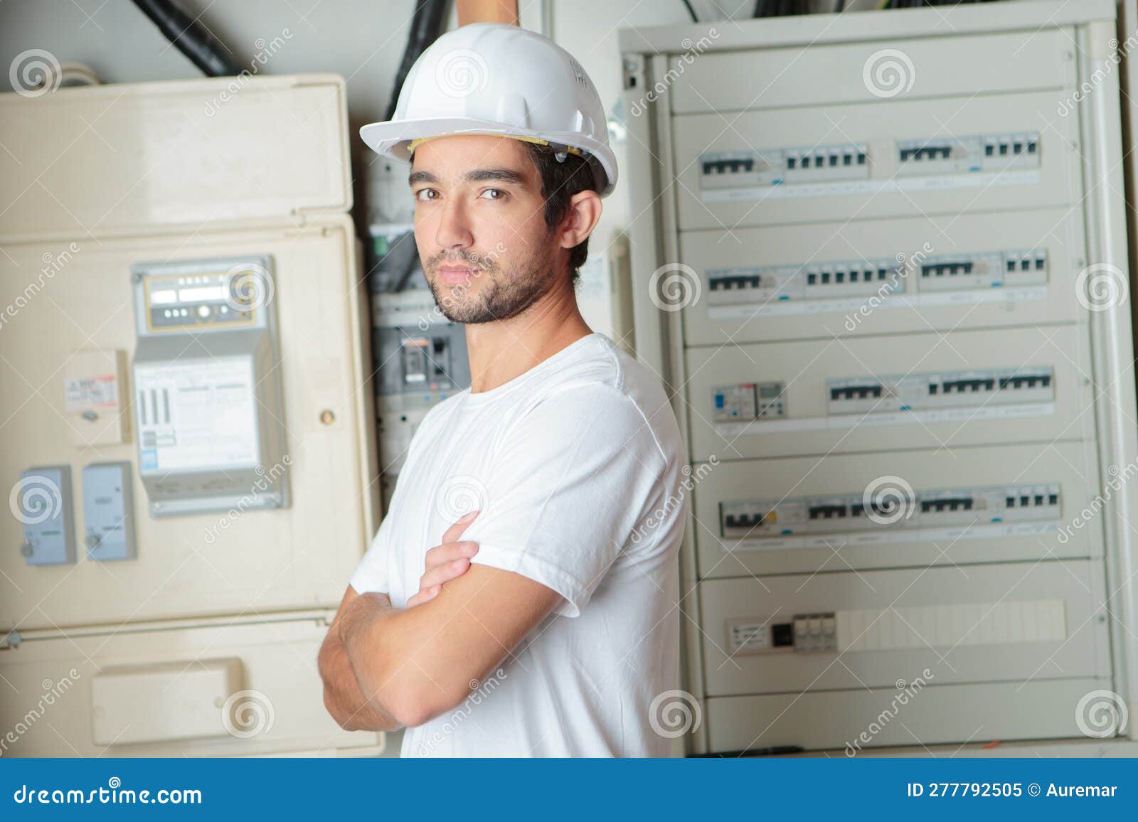 Telecommunication Man Installer Posing Stock Image - Image of building ...