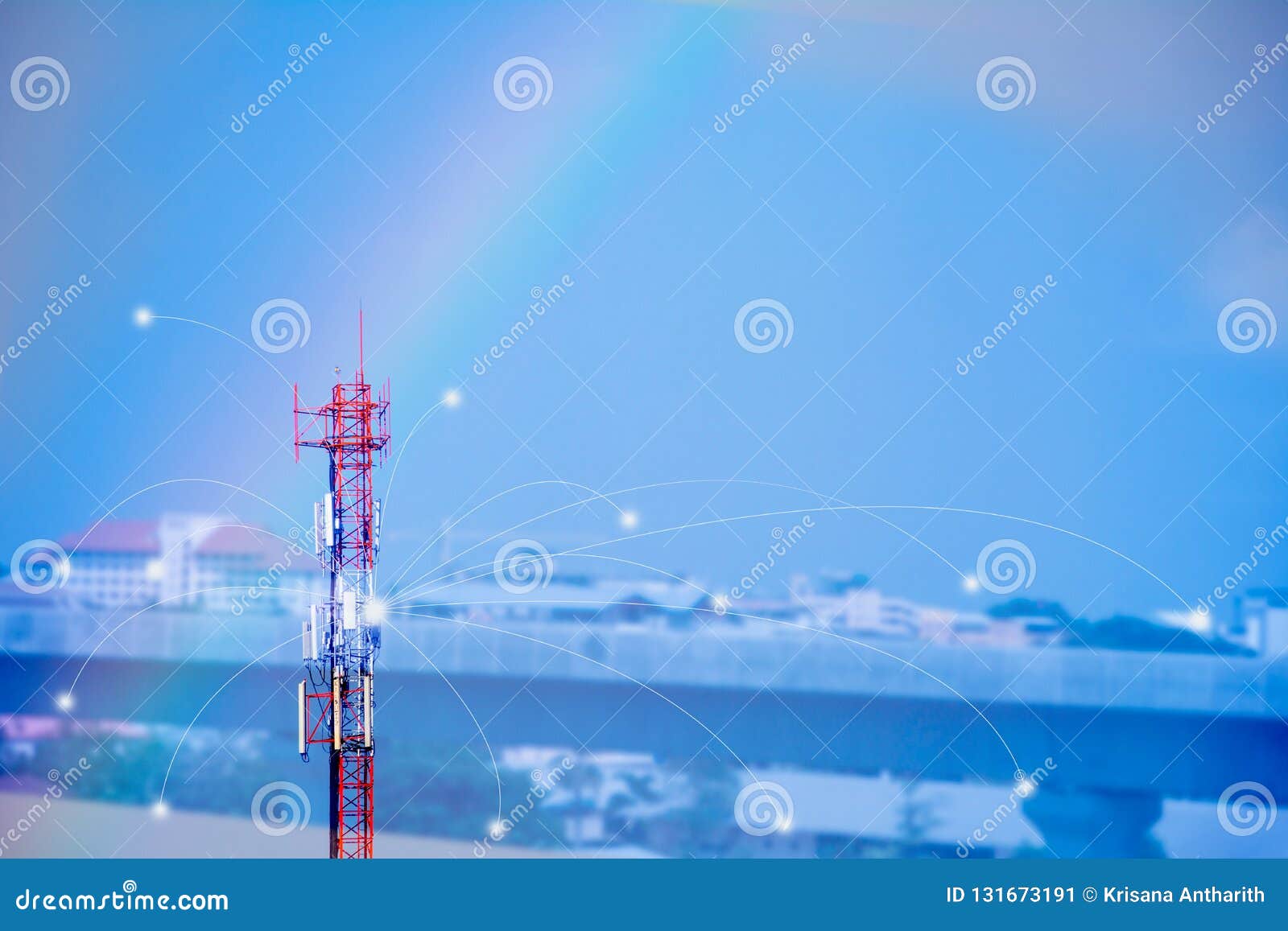 Telecommunication Mast TV Antennas Wireless Technology on Blue Sky ...