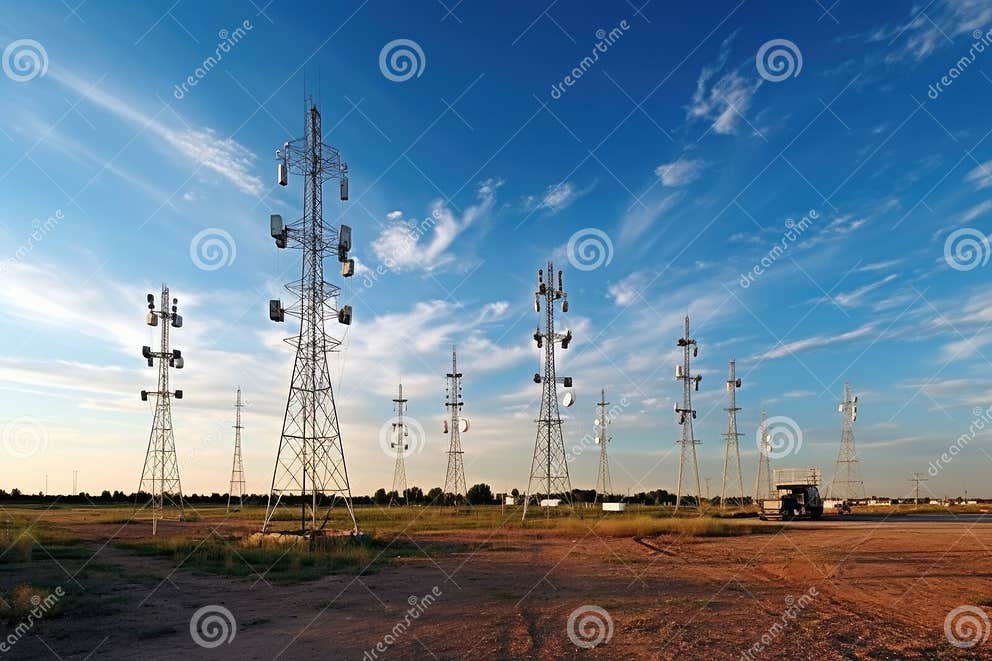Telecommunication Masts with an Array of Antennas Stock Photo - Image ...