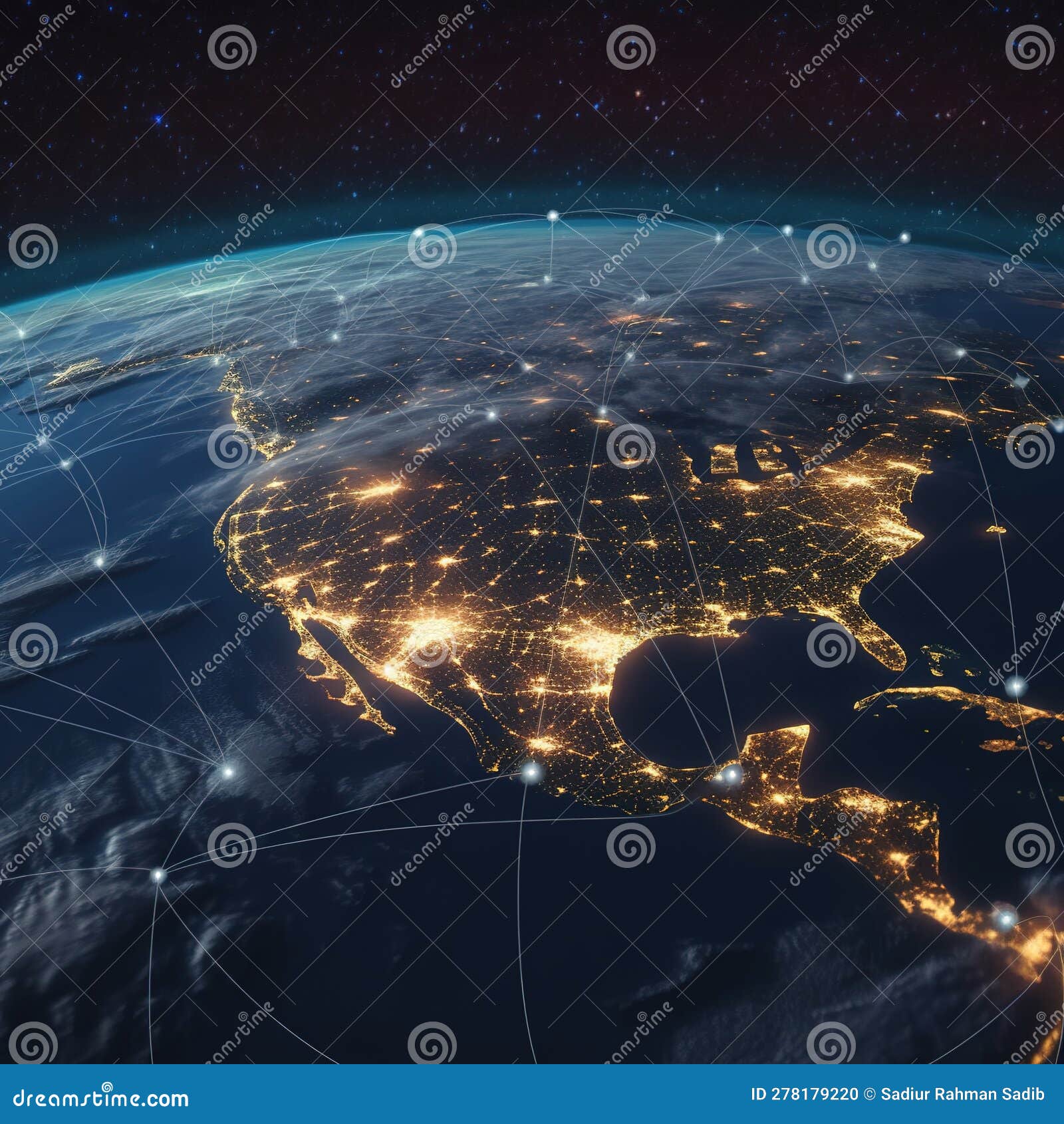 Telecommunication Network on the World from Space. Stock Illustration ...