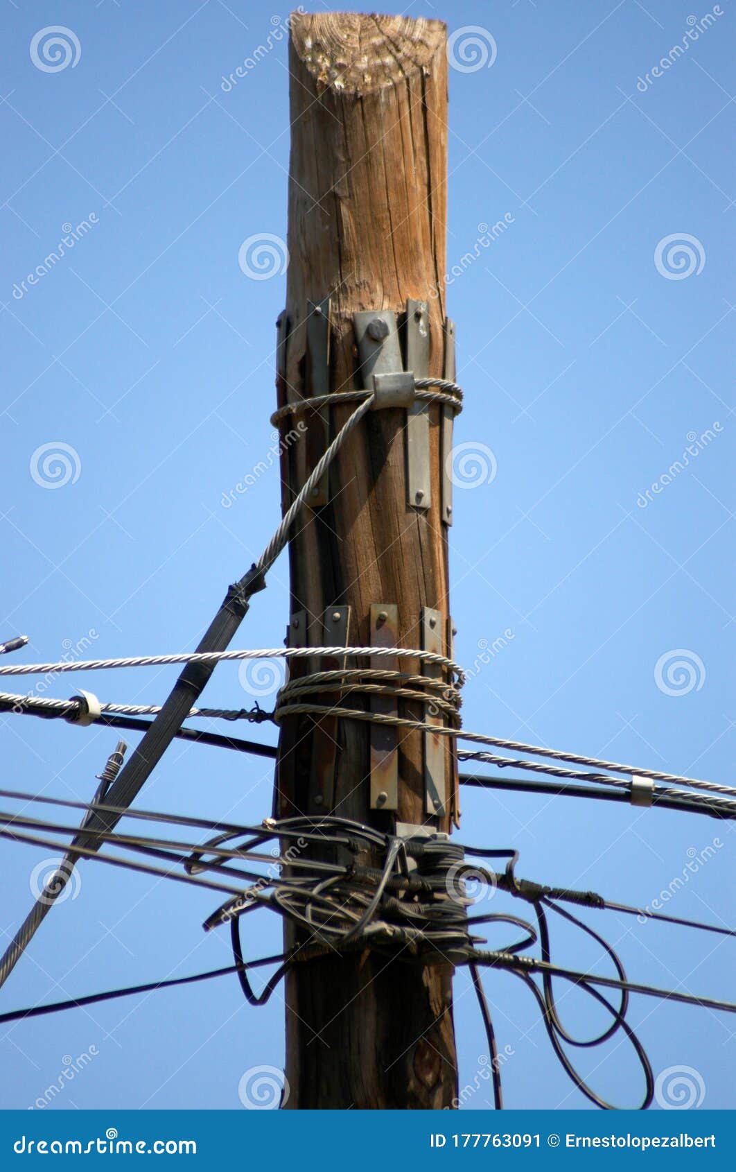 Telecommunication Pole Full of Various Cables Stock Image - Image of ...