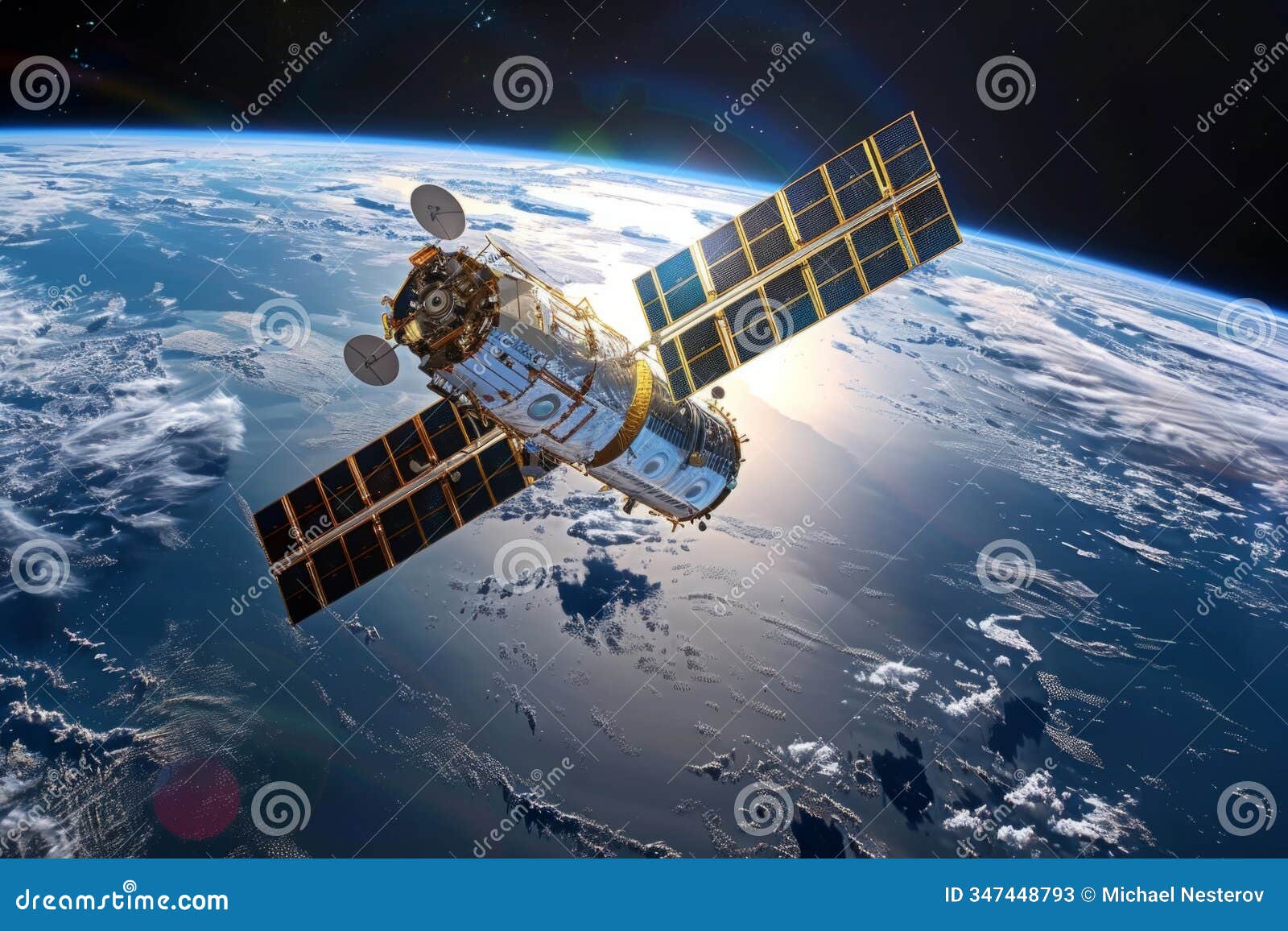 Telecommunication Satellite in Space in Earth Orbit Stock Image - Image ...