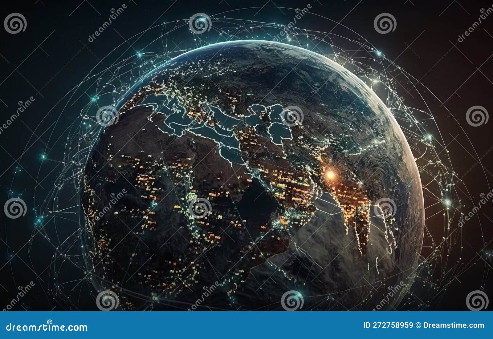 Telecommunication Technology with Connections Around Earth Viewed from ...