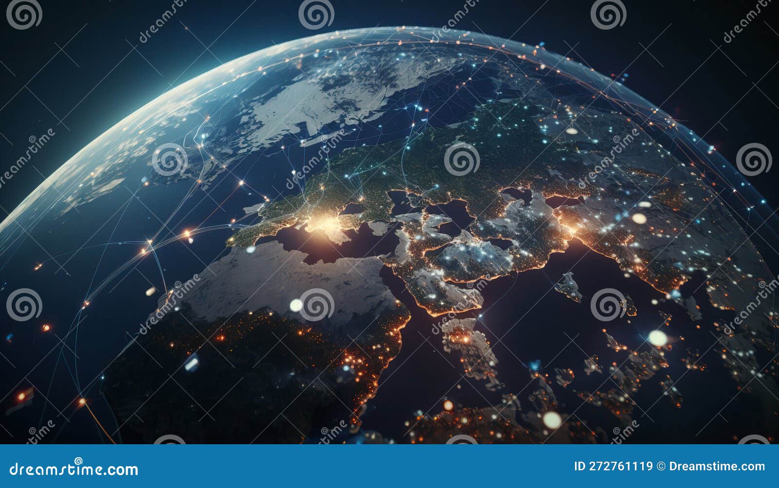 Telecommunication Technology with Connections Around Earth Viewed from ...