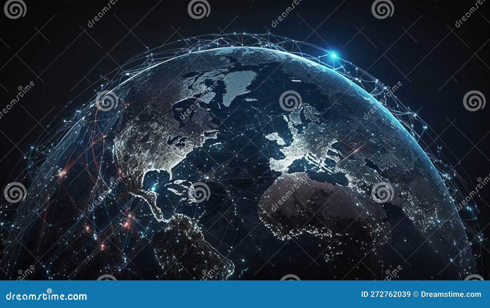 Telecommunication Technology with Connections Around Earth Viewed from ...