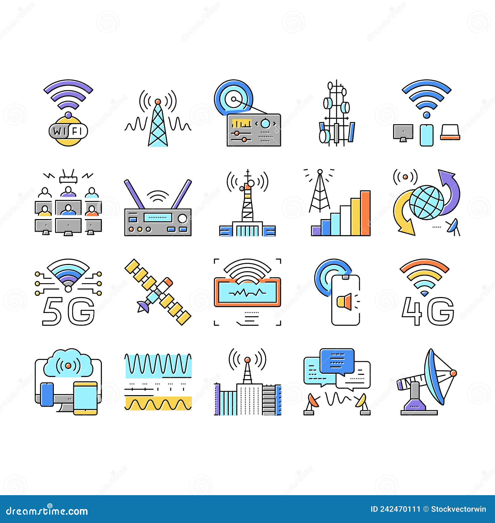 Telecommunication Technology Icons Set Vector . Stock Vector ...
