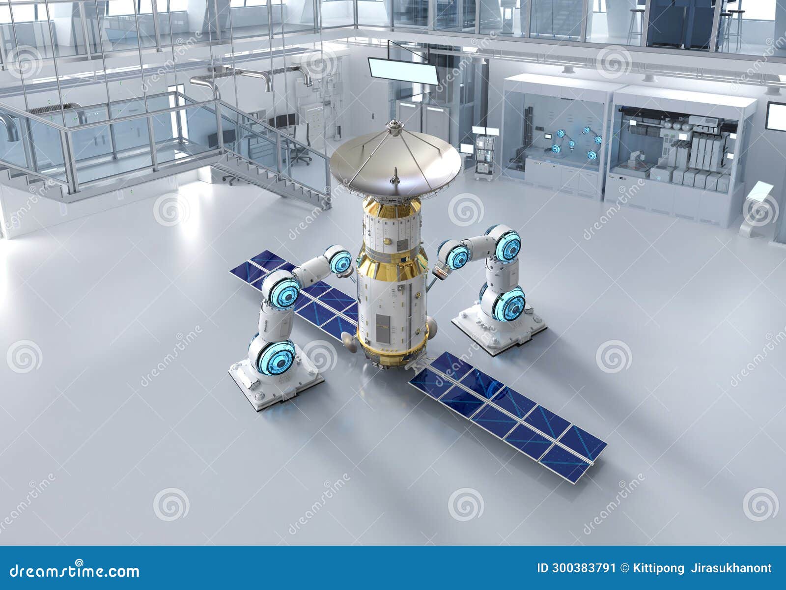 Telecommunication Technology with Robotic Arm Manufacturing Satellite ...