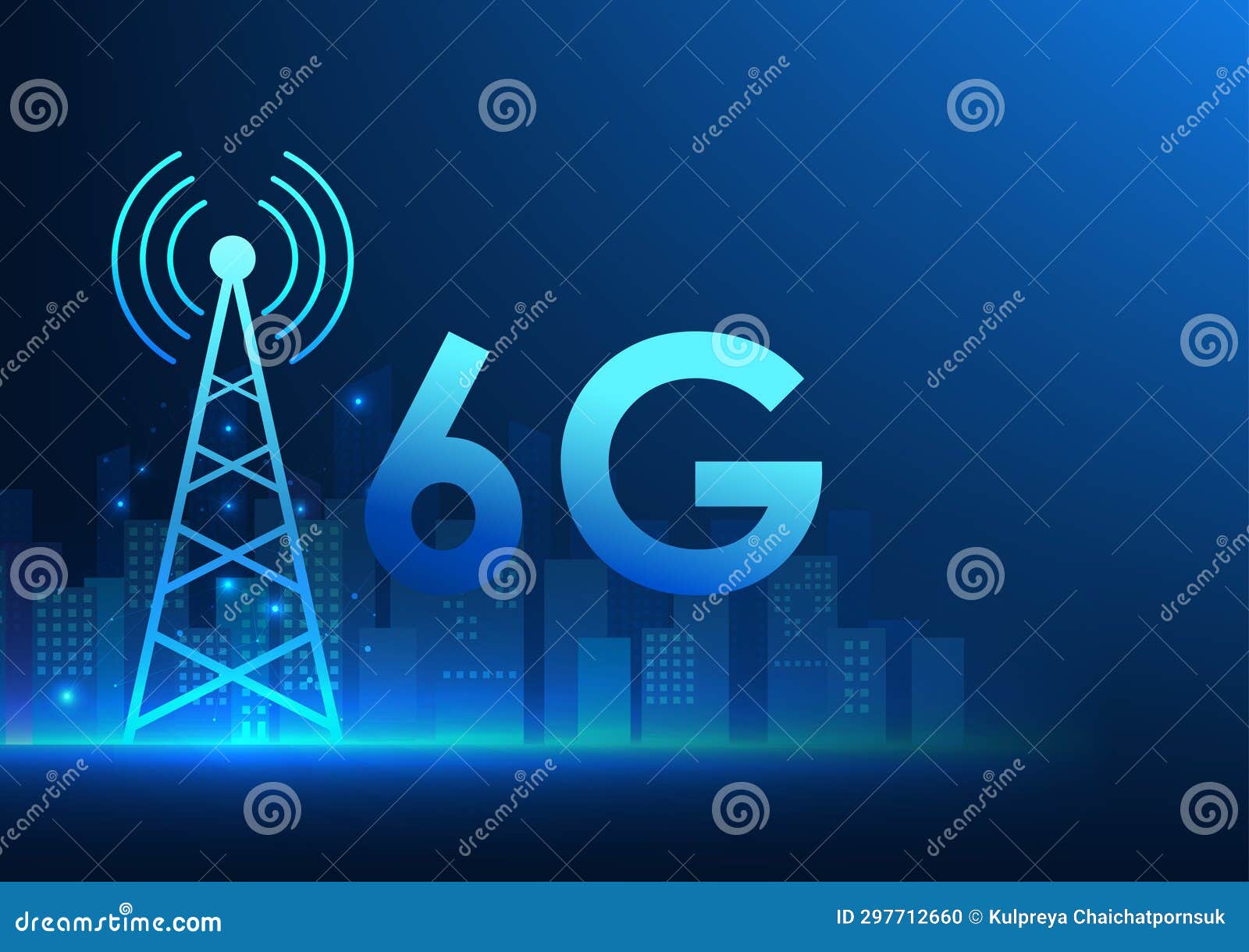 Telecommunication Technology, Signal Tower Behind is a Smart City with ...