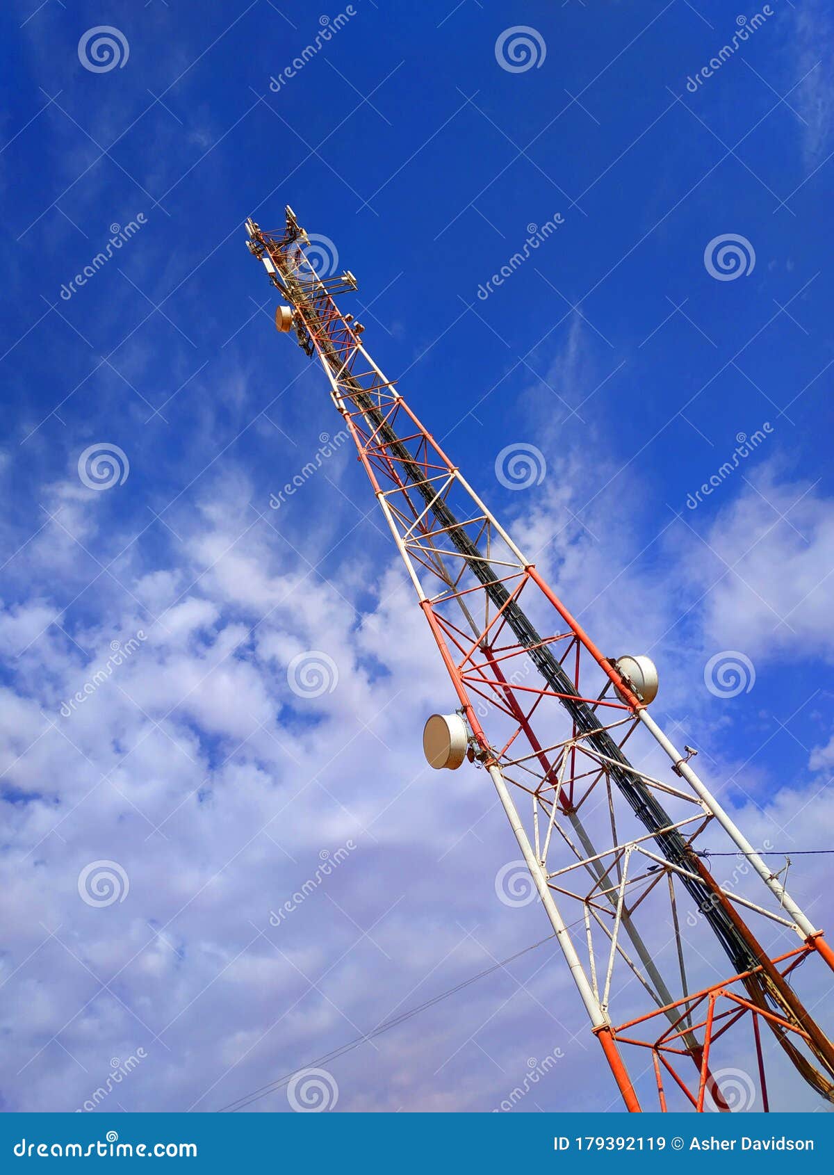 Telecommunication Tower with Antennas with Blue Sky Stock Image - Image ...