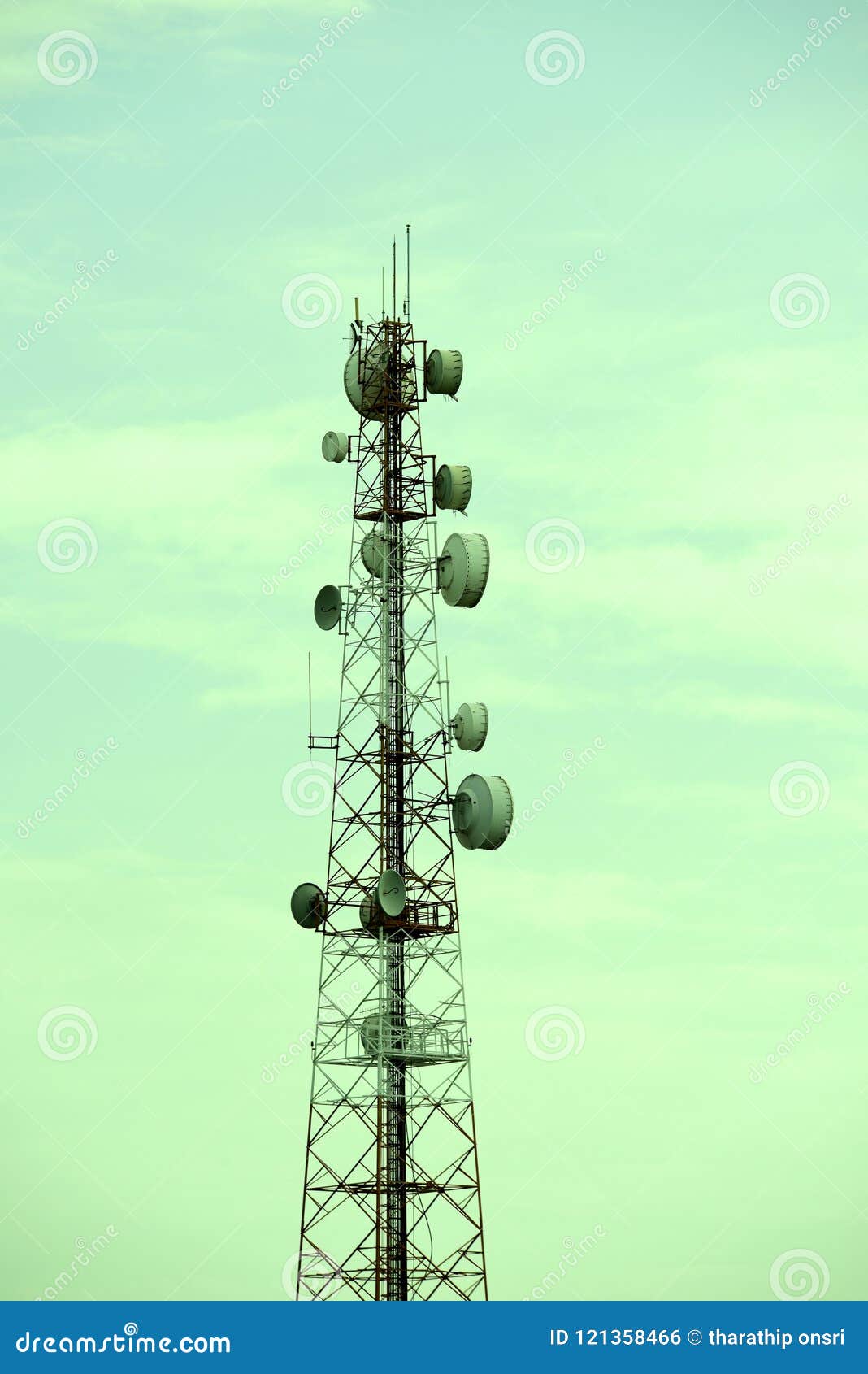 Telecommunication Tower with Antennas with Blue Sky. Stock Photo ...