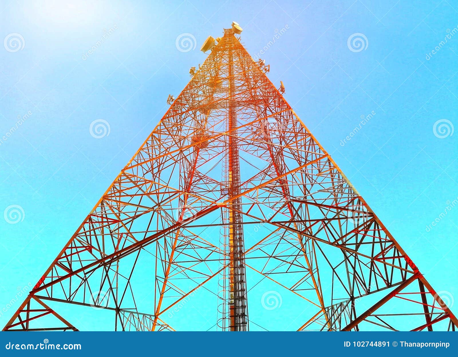 Telecommunication Tower in Beautiful Clear Sky. Stock Image - Image of ...