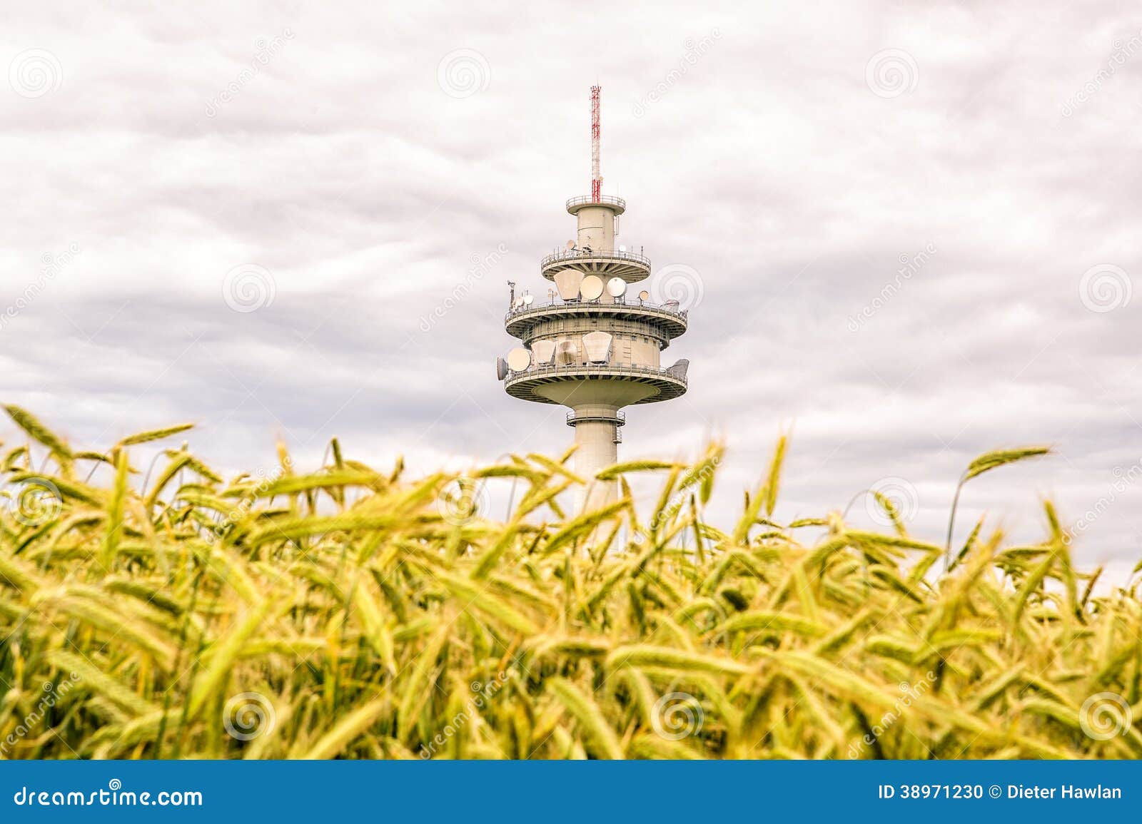 Telecommunication Tower Behind a Field Stock Photo - Image of antenna ...