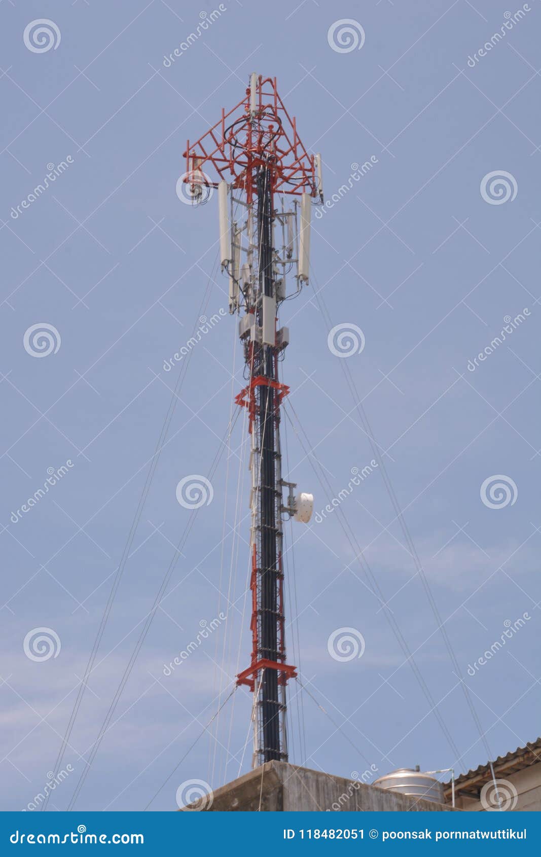 Telecommunication Tower on the Building Stock Image - Image of blue ...