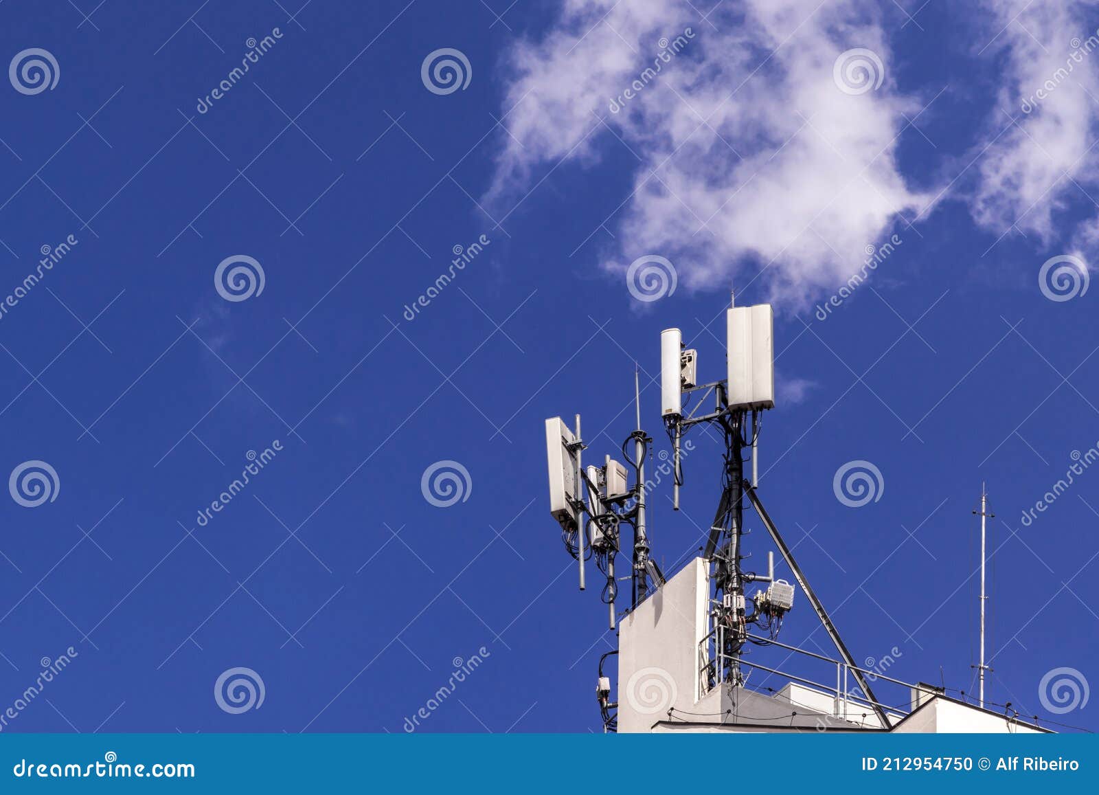 Telecommunication Tower with Copy Space in Roof Top of Building.Digital ...