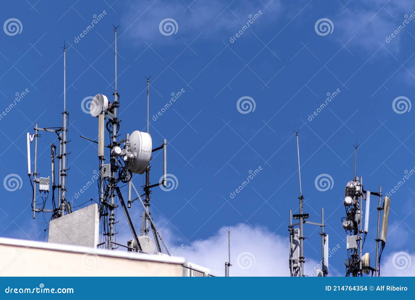 Telecommunication Tower with Copy Space in Roof Top of Building.Digital ...