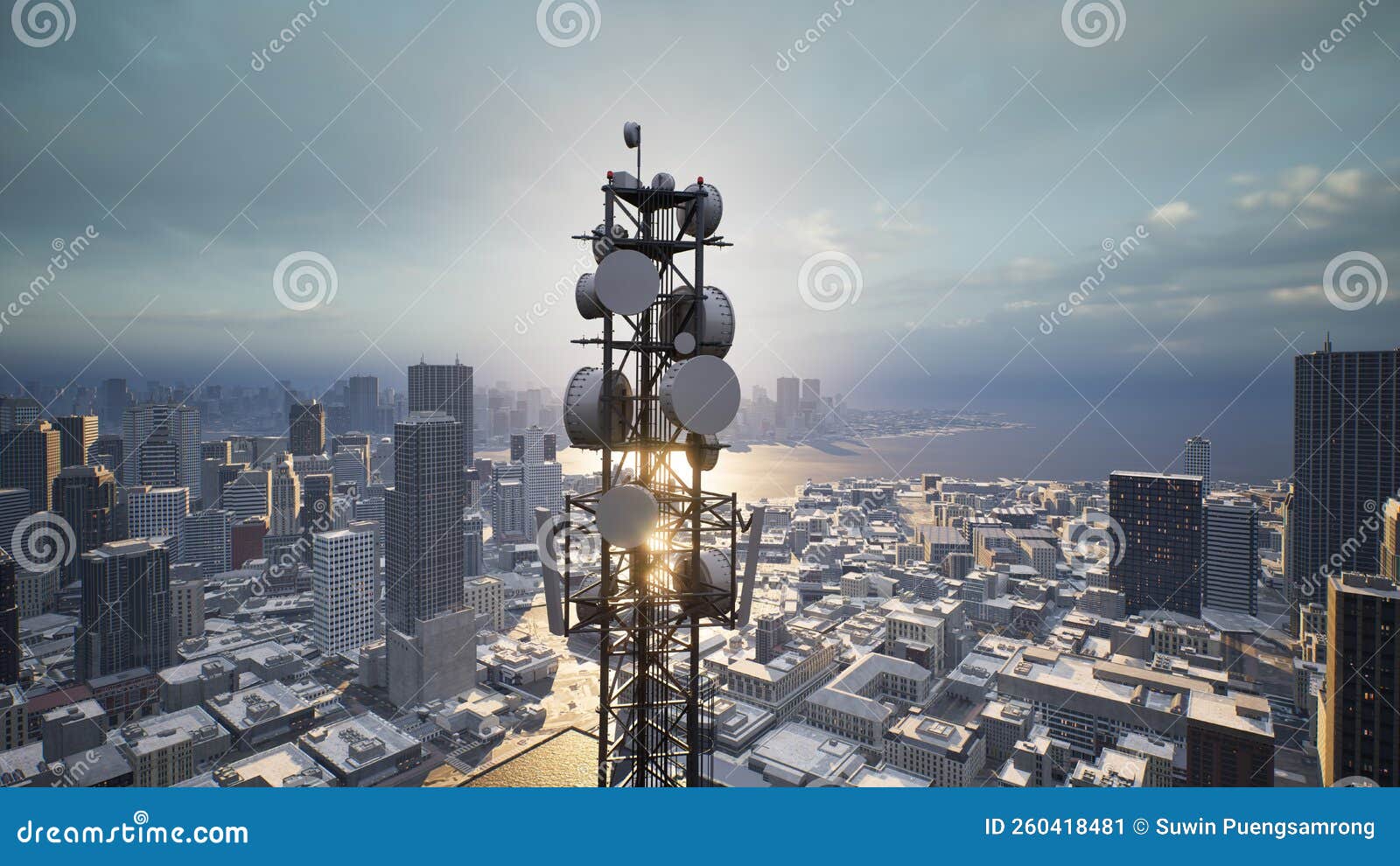 Telecommunication Tower with 5G Cellular Network Antenna on City ...