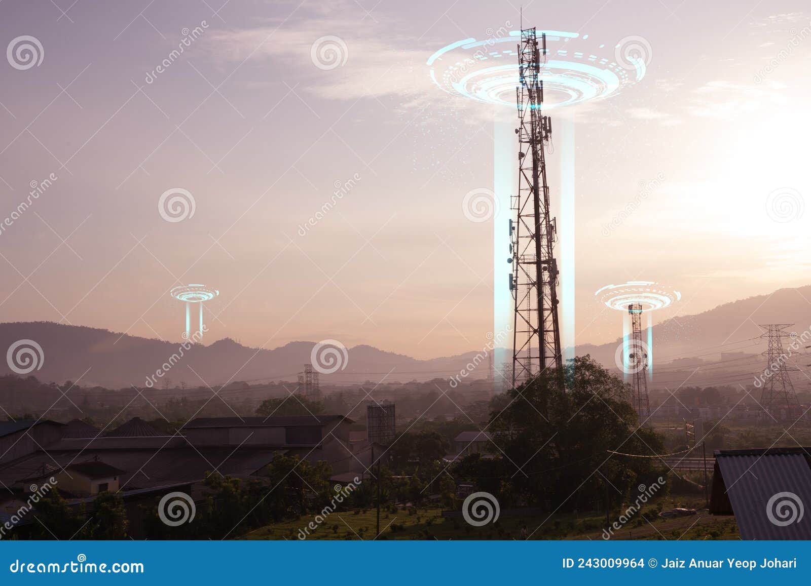 Telecommunication Tower of 3G, 4G and 5G Network during Sunset ...