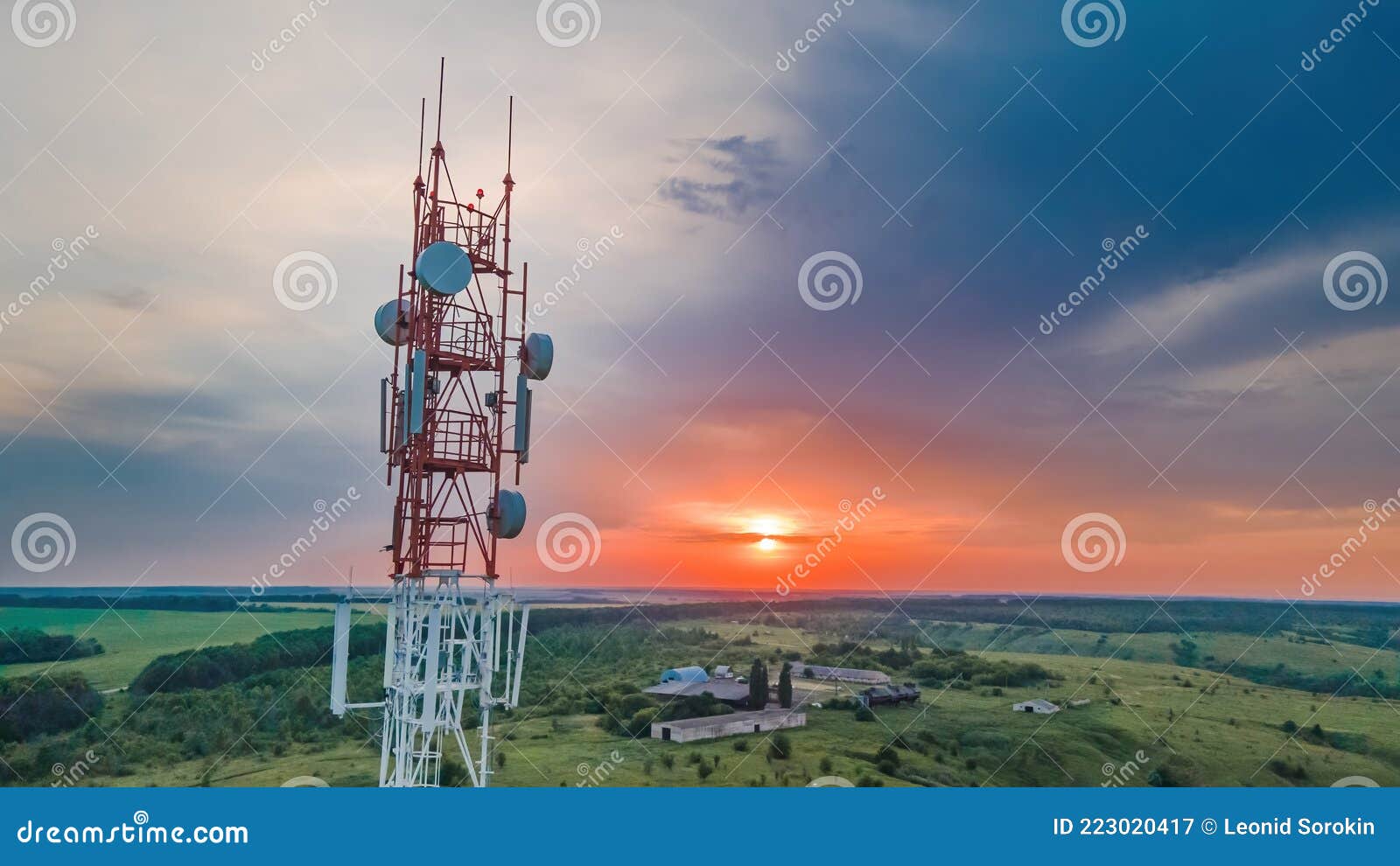 Telecommunication Tower of 5G Technology at Sunset Stock Image - Image ...