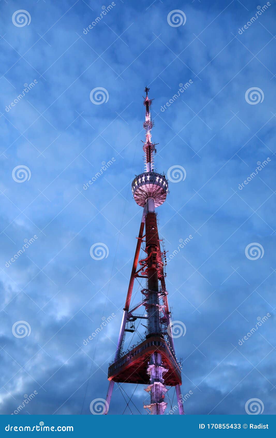 Telecommunication Tower at Night Stock Image - Image of light ...